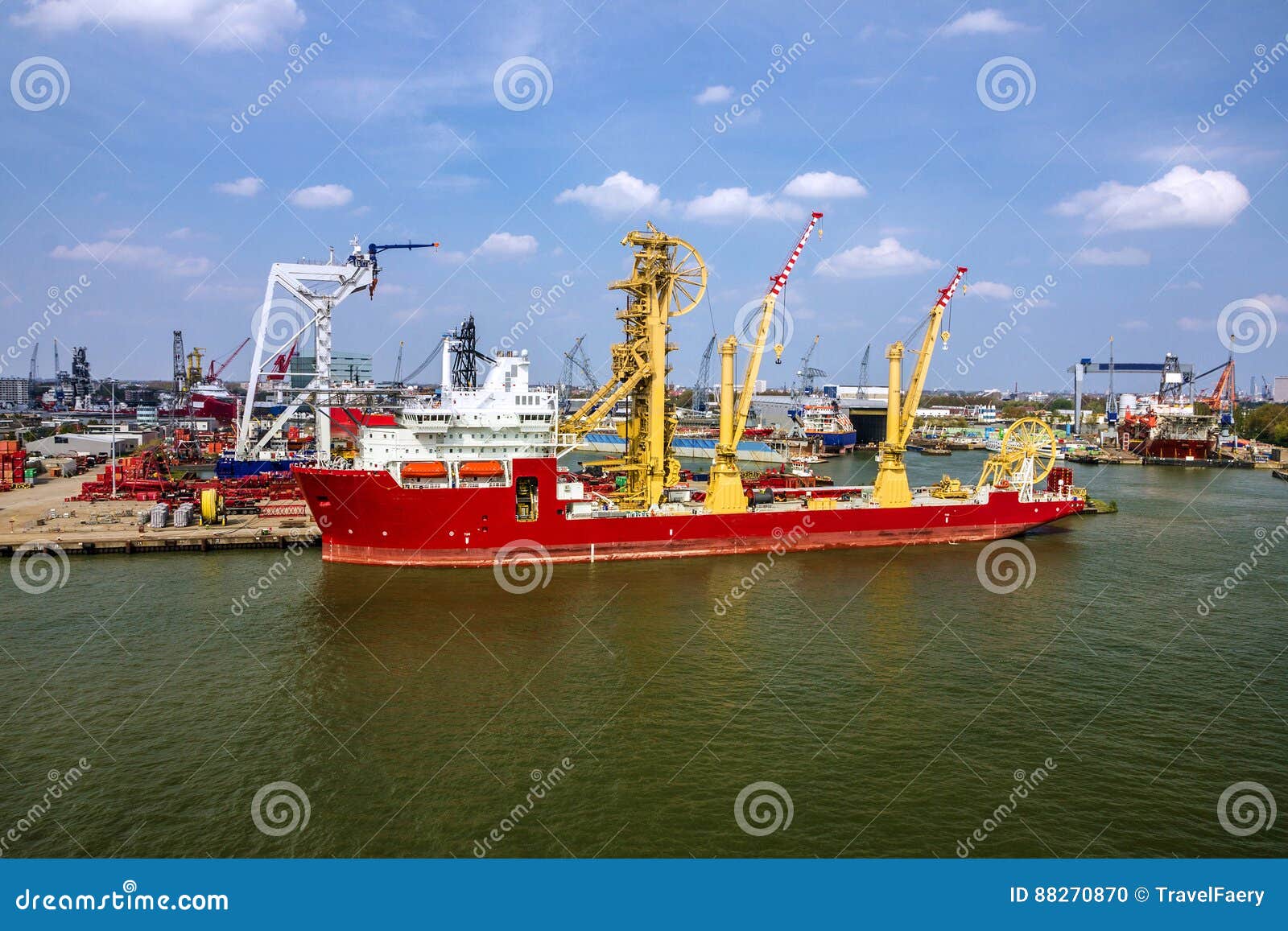 Cargo Vessel in Sea Port Rotterdam, Netherlands. Stock Photo - Image of ...