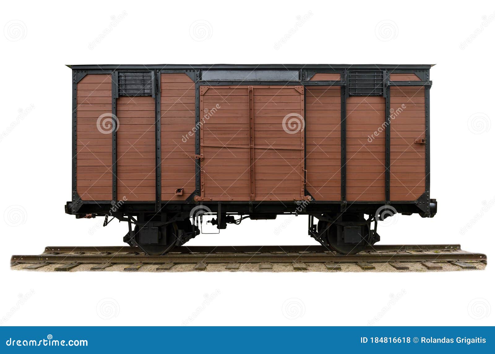 Cargo Wagon on Rails, Isolated on a White Background. Side View Stock ...