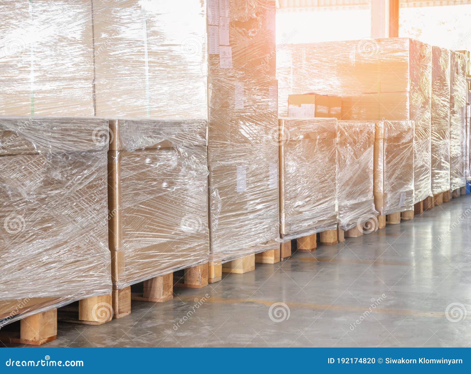 Cargo Warehouse Storage, Shipment Pallets Wrapping Plastic in the ...