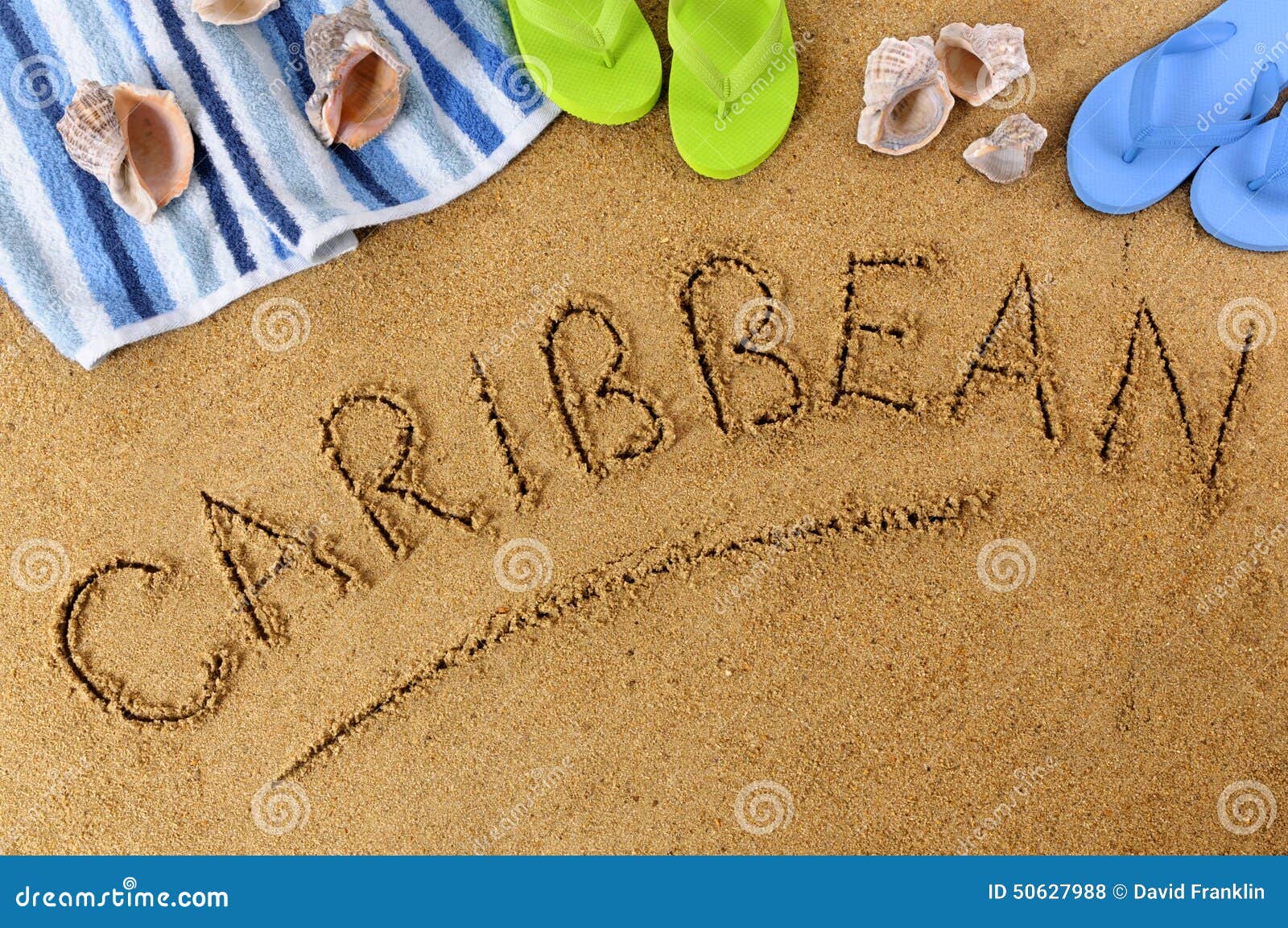 Caribbean Beach Summer Sand Word Writing Stock Photo - Image of ...