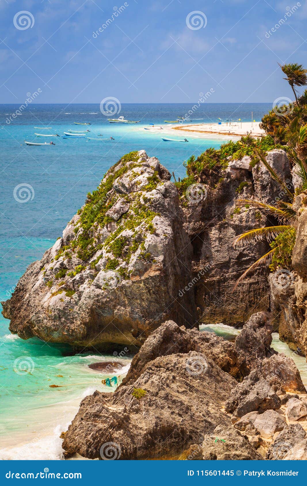 Caribbean Beach at the Cliff in Tulum Stock Image - Image of cliff ...