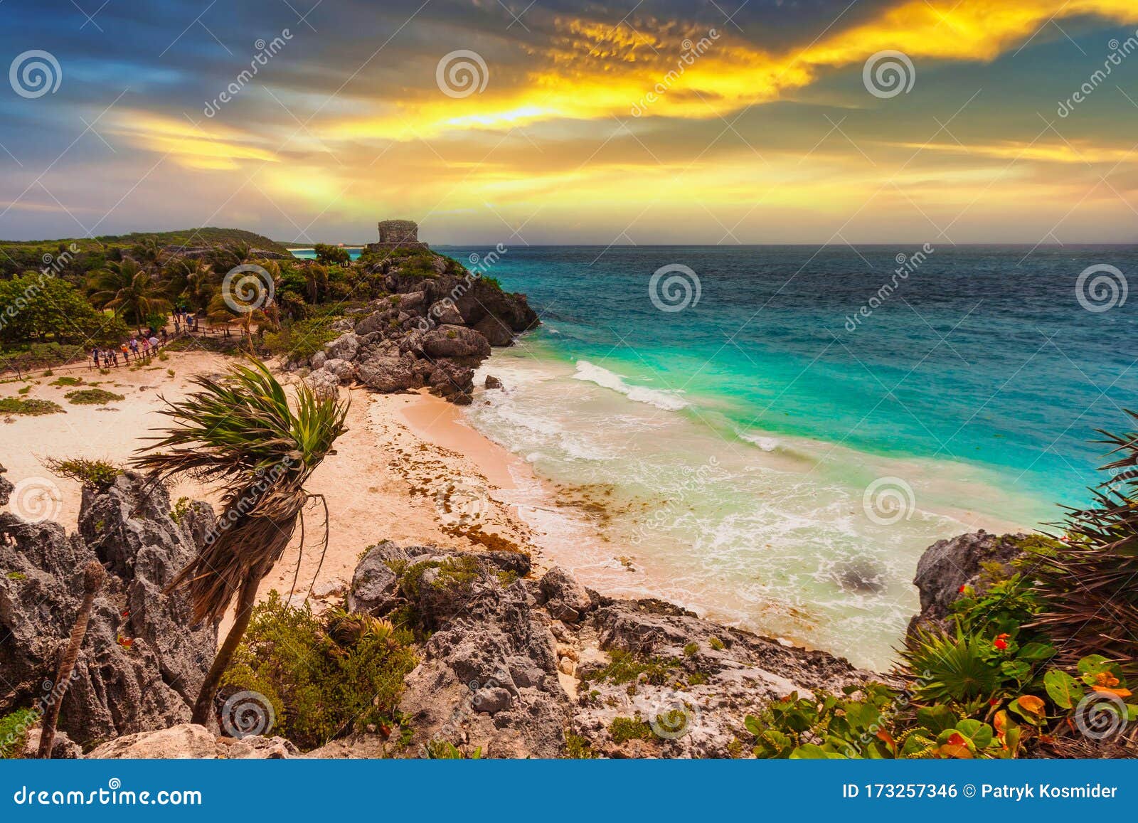 Caribbean Beach at the Cliff in Tulum at Sunset, Mexico Stock Photo ...