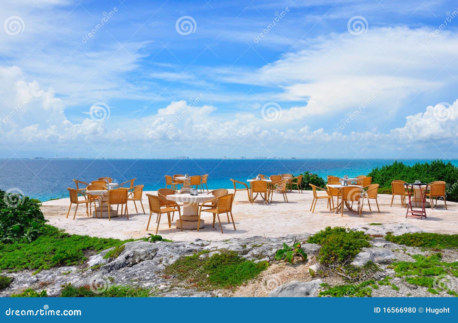 Beach Restaurant Table Palm Trees And Sunshine In The Background ...