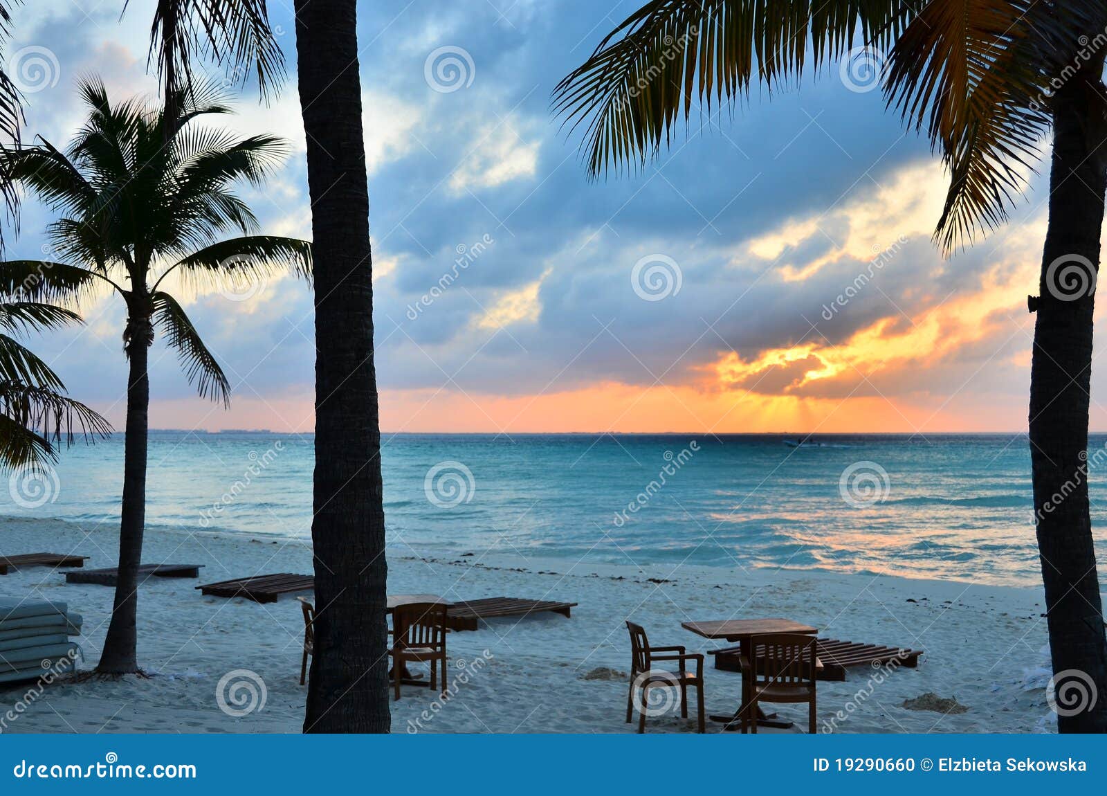 Caribbean beach at sunset stock photo. Image of climate - 19290660