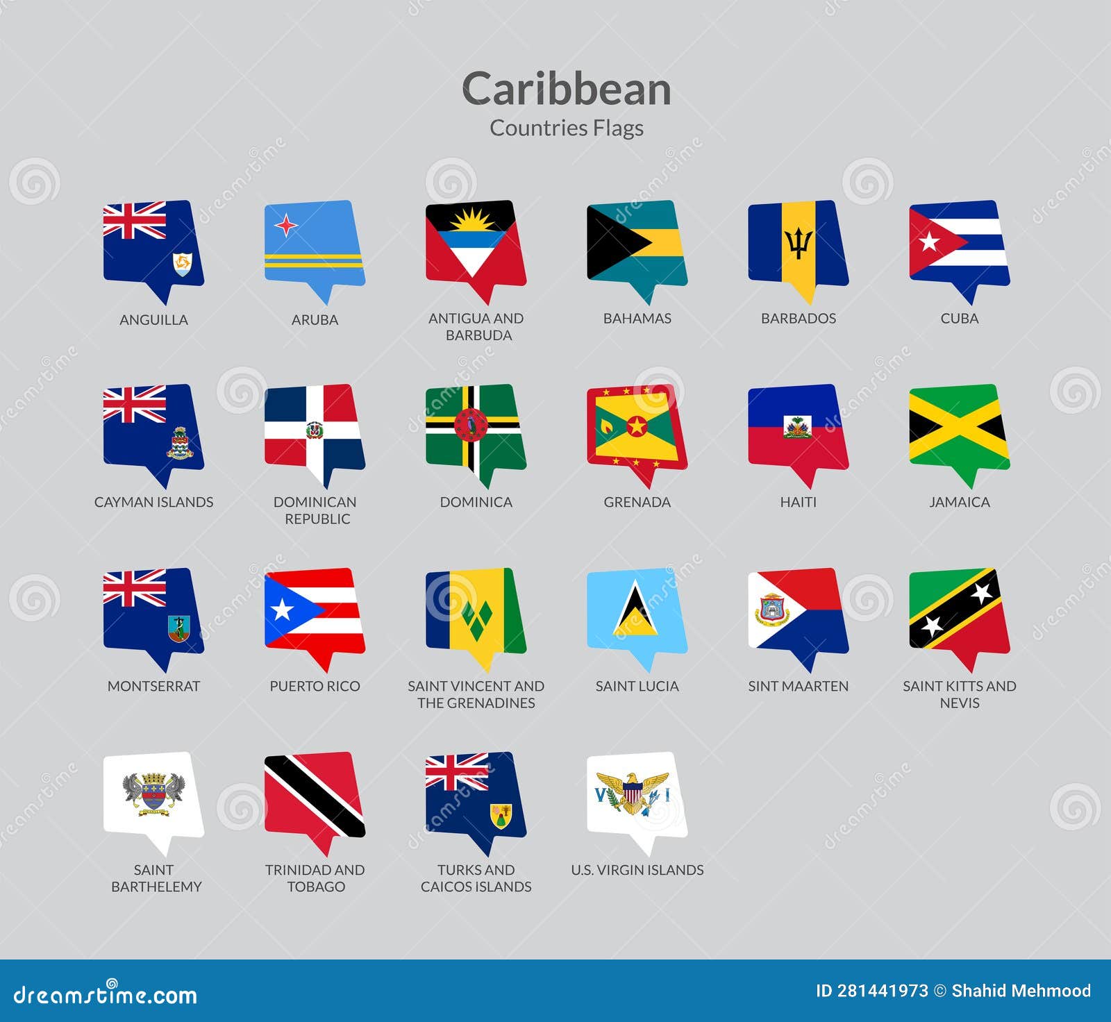 Caribbean Countries Flag Icons Collection Cartoon Vector ...