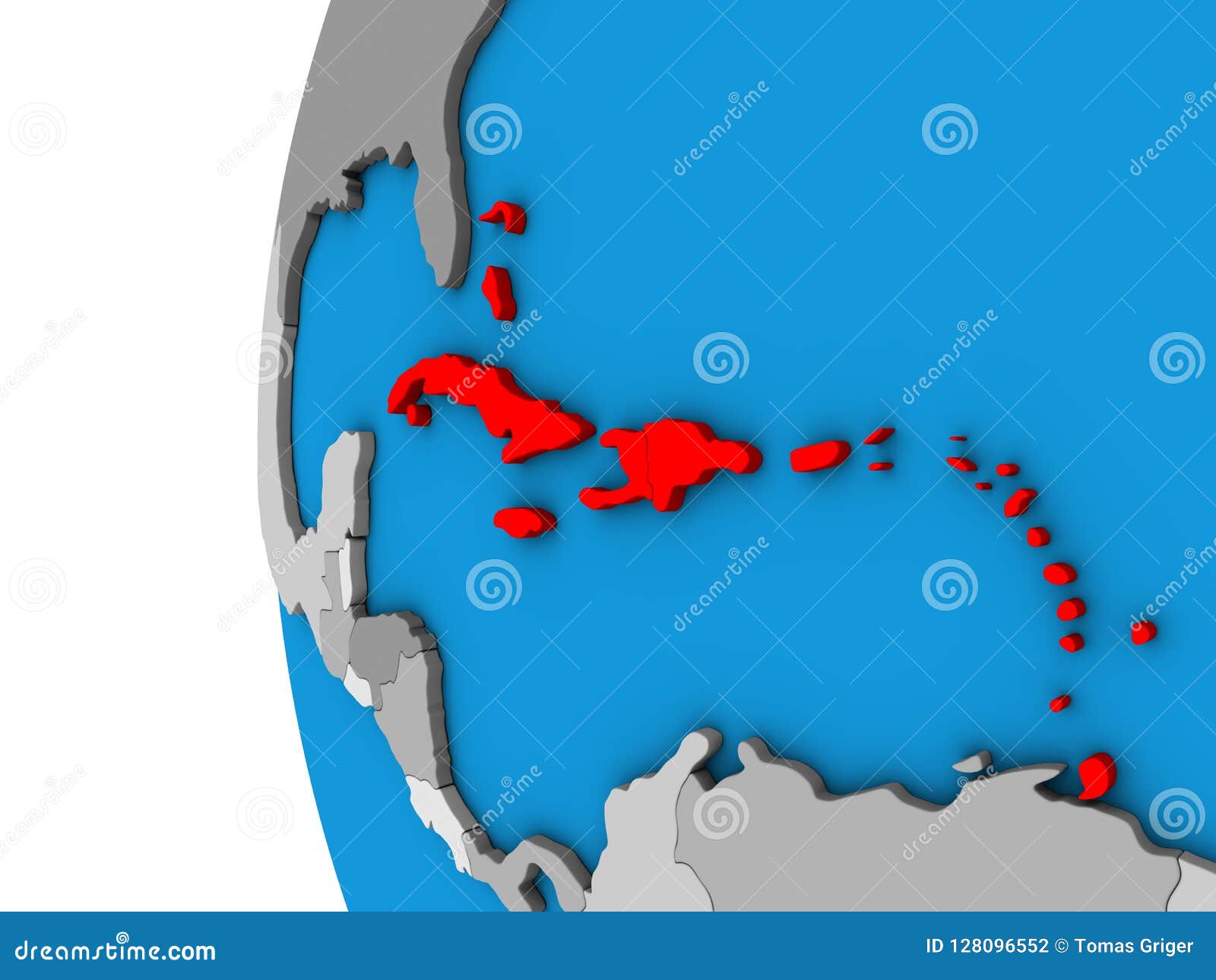 Caribbean on 3D globe stock illustration. Illustration of political ...