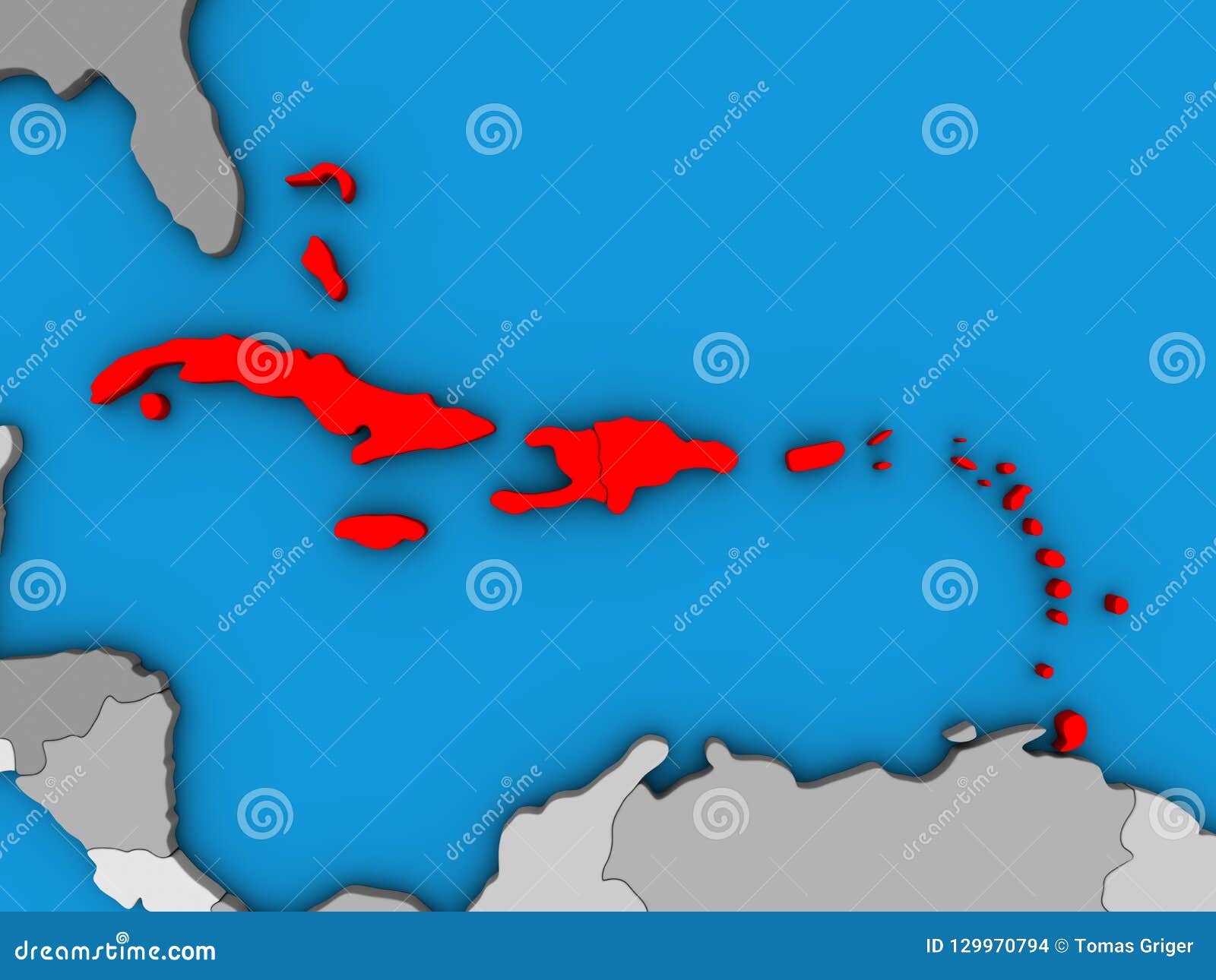 Caribbean on 3D map stock illustration. Illustration of america - 129970794