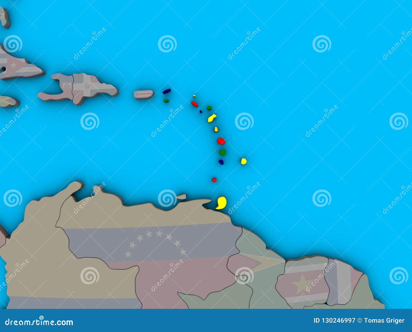Caribbean with Flag on 3D Map Stock Illustration - Illustration of ...