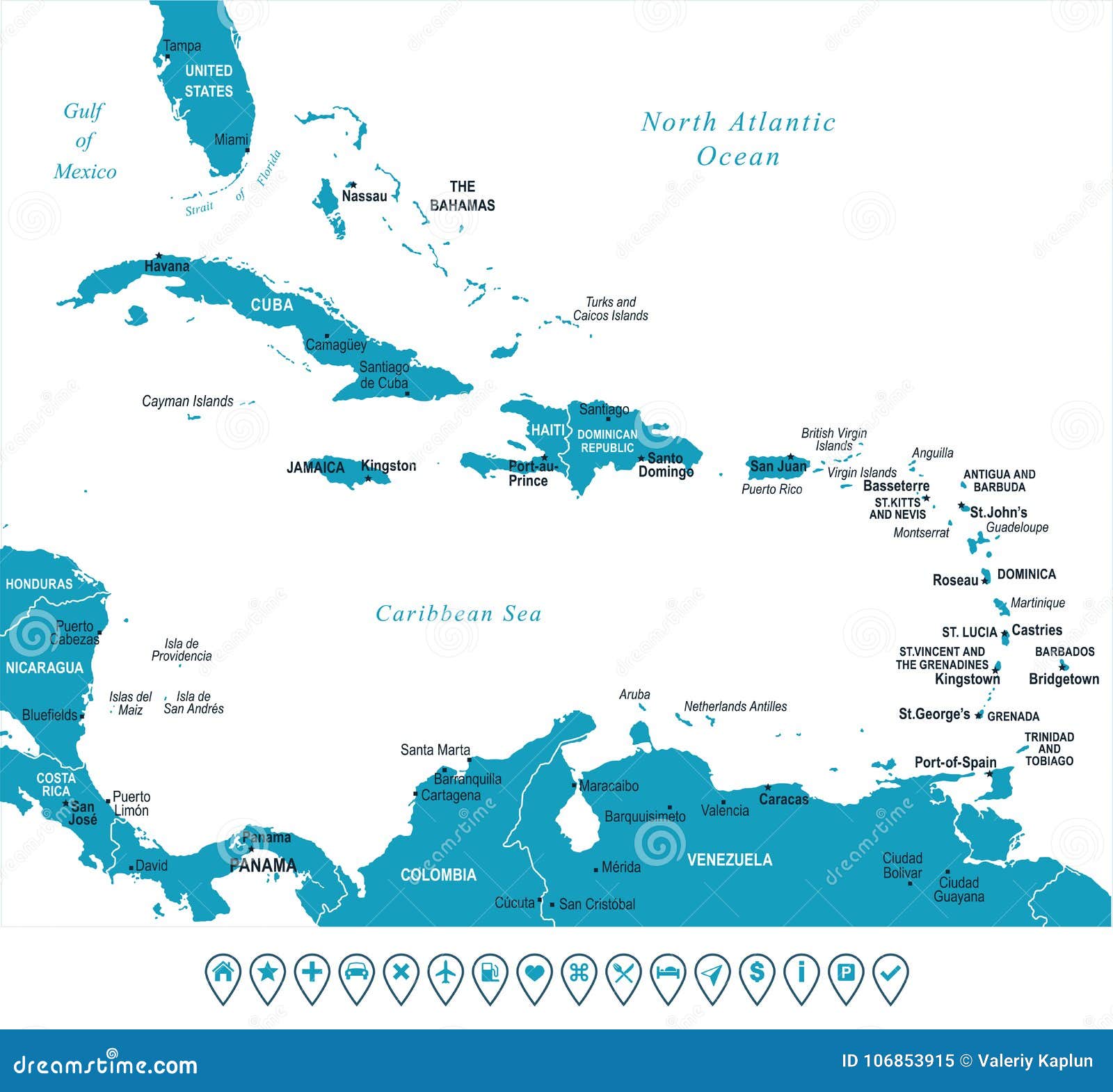 The Caribbean Map - Vector Illustration Stock Illustration ...