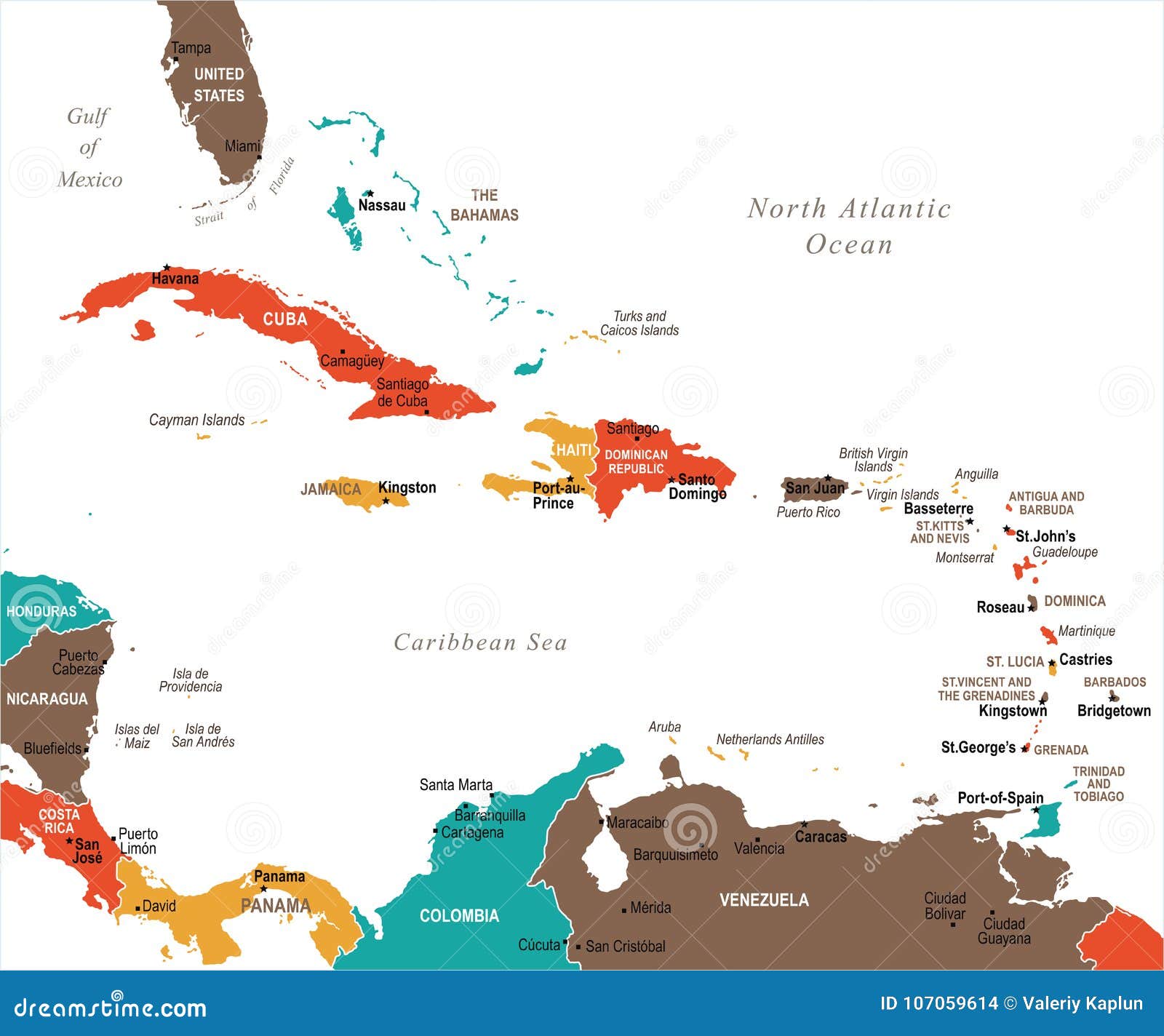 The Caribbean Map - Vector Illustration Stock Illustration ...
