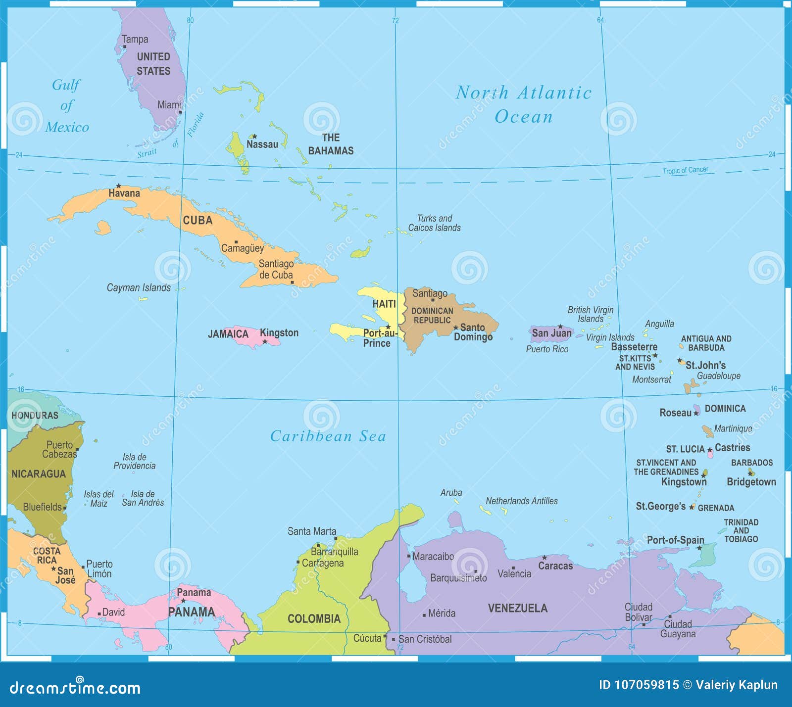The Caribbean Map - Vector Illustration Stock Illustration ...