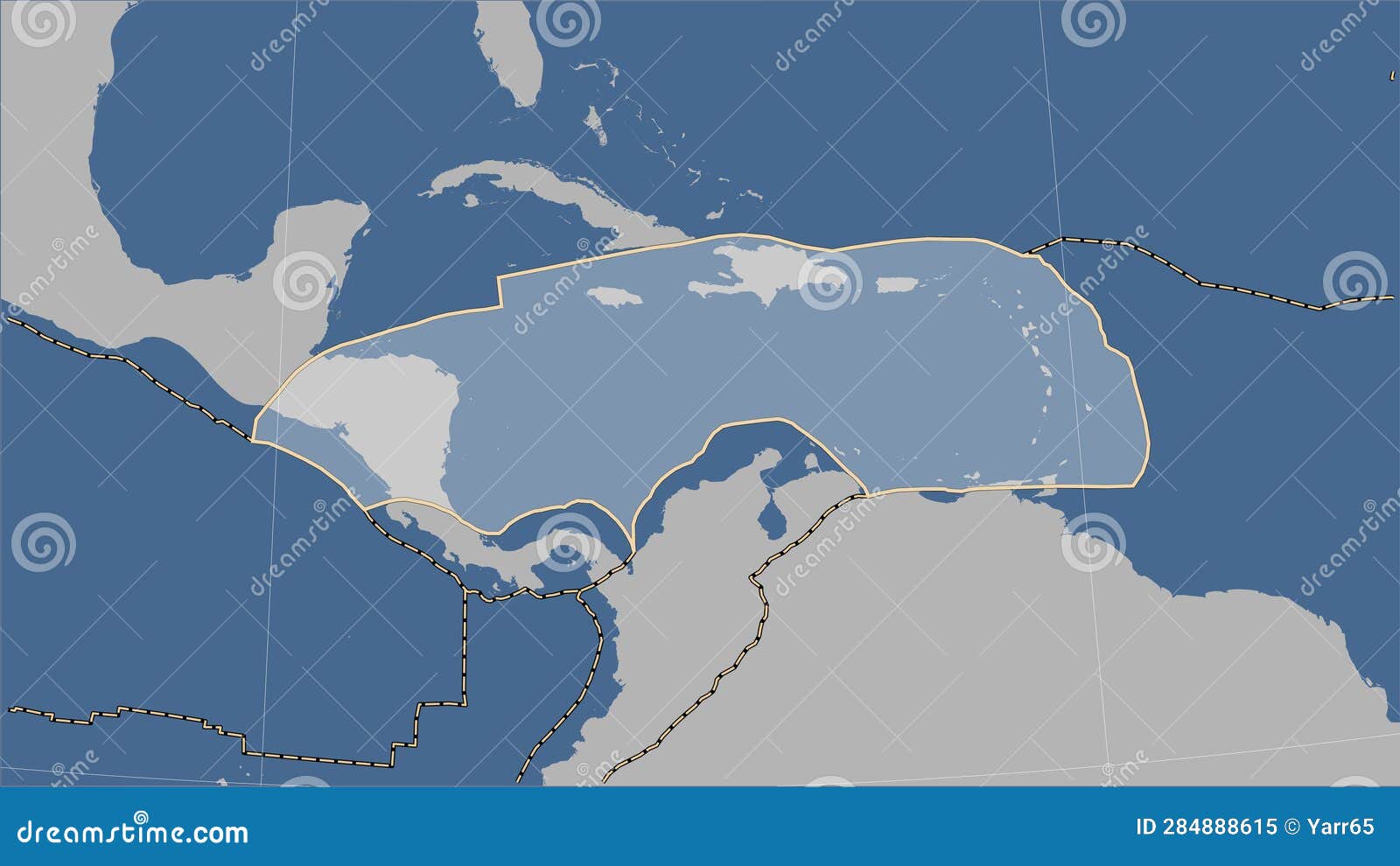 Caribbean Plate - Boundaries. Contour Map Stock Illustration ...