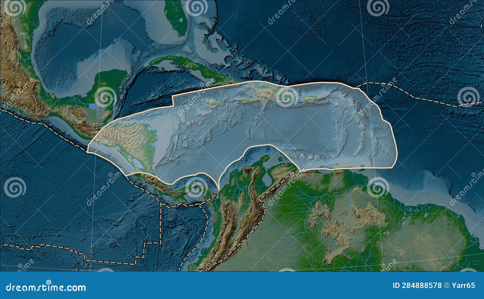 Caribbean Plate - Boundaries. Physical Map Stock Illustration ...