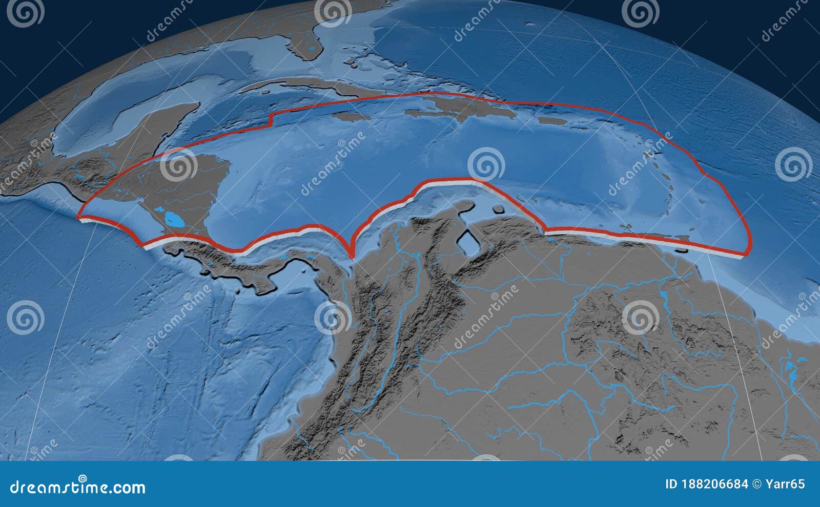 Caribbean Plate Extruded - Topo and Bathy Stock Illustration ...