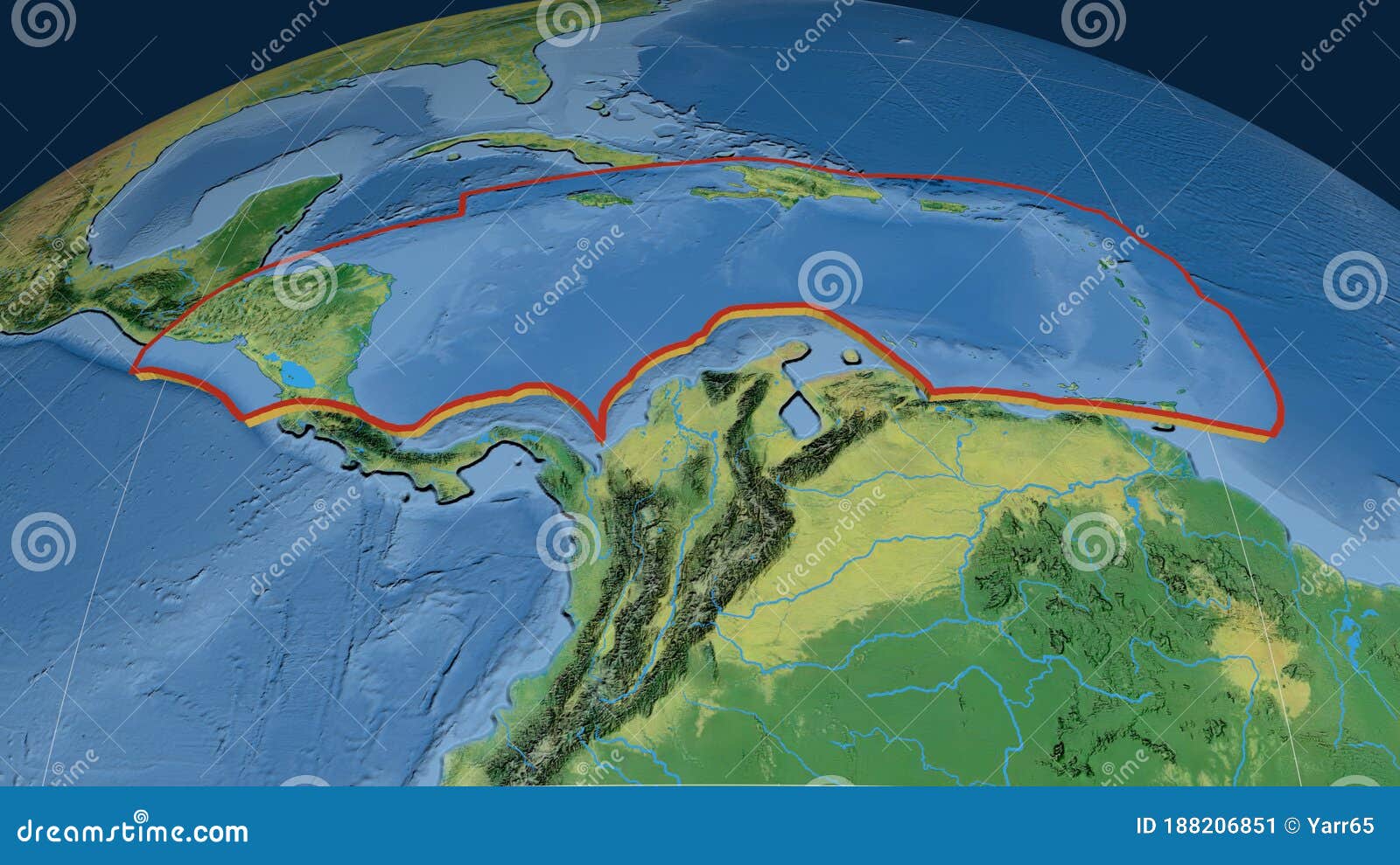 Caribbean Plate Extruded - Topographic Stock Illustration ...