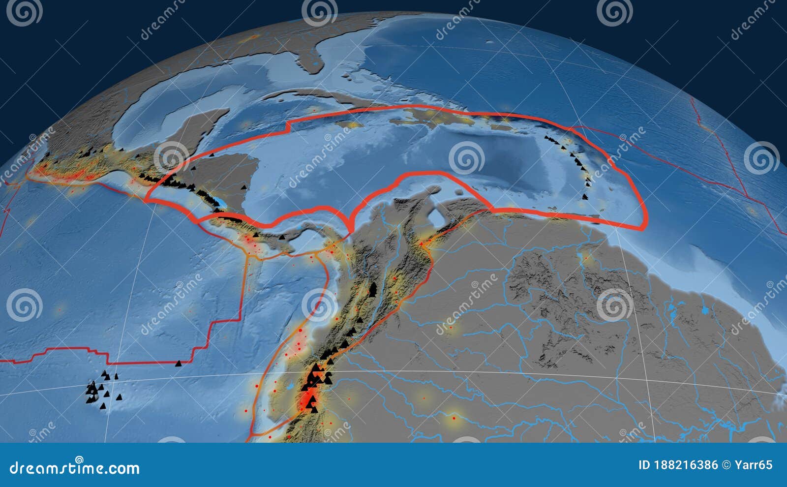 Caribbean Plate Outlined - Topo and Bathy Stock Illustration ...
