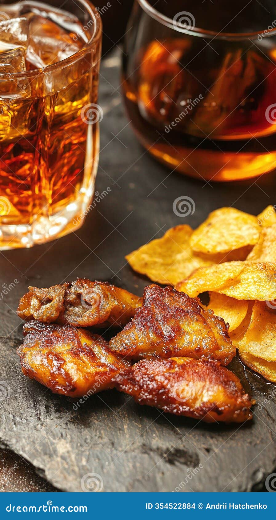A Caribbean Rum Tasting with Fried Fish and Plantain Chips. Stock ...