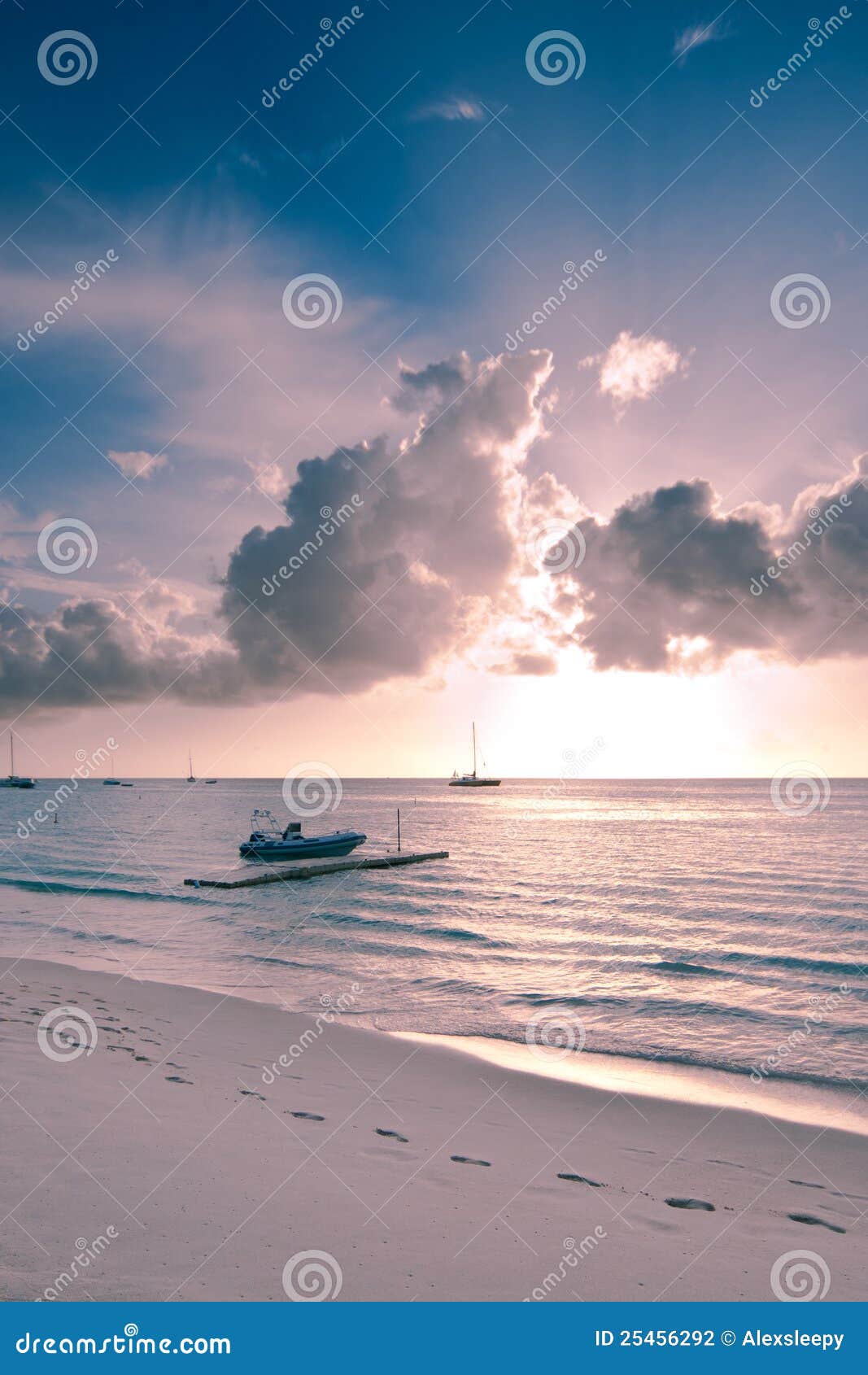 Caribbean Sea at Dawn stock photo. Image of rays, boat - 25456292