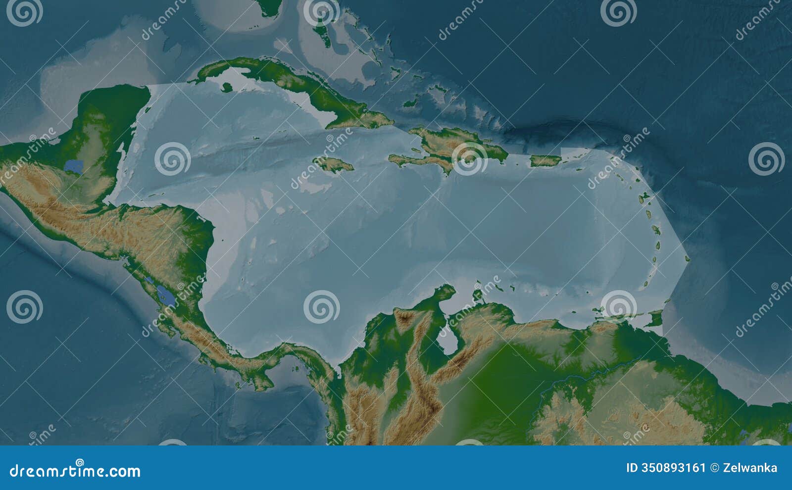 Caribbean Sea Highlighted. Physical Map Stock Illustration ...