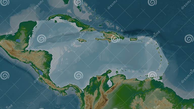 Caribbean Sea Highlighted. Physical Map Stock Illustration ...