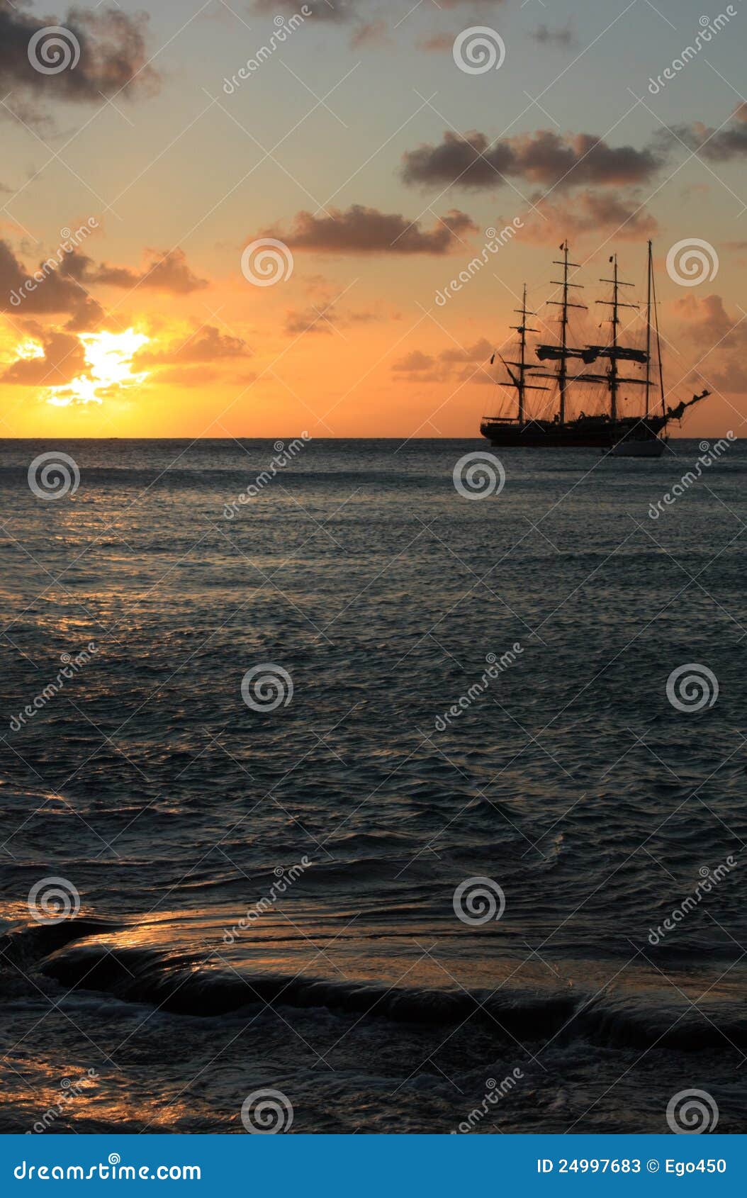 Caribbean sunset and ship stock image. Image of horizon - 24997683