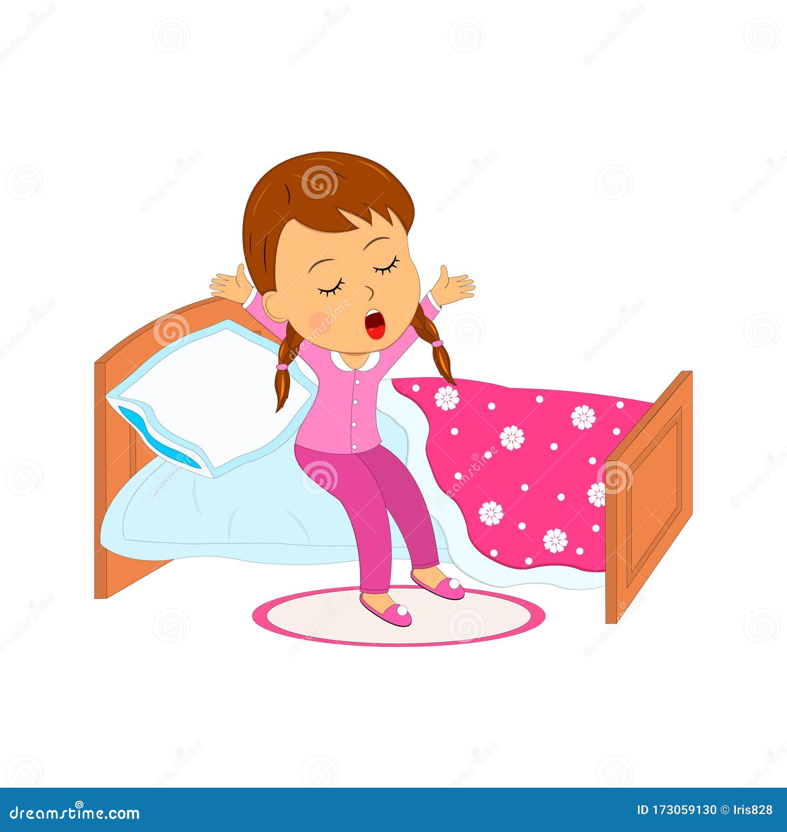Caricatura De Una Niñita Despertando Por La Mañana Ilustración Del
