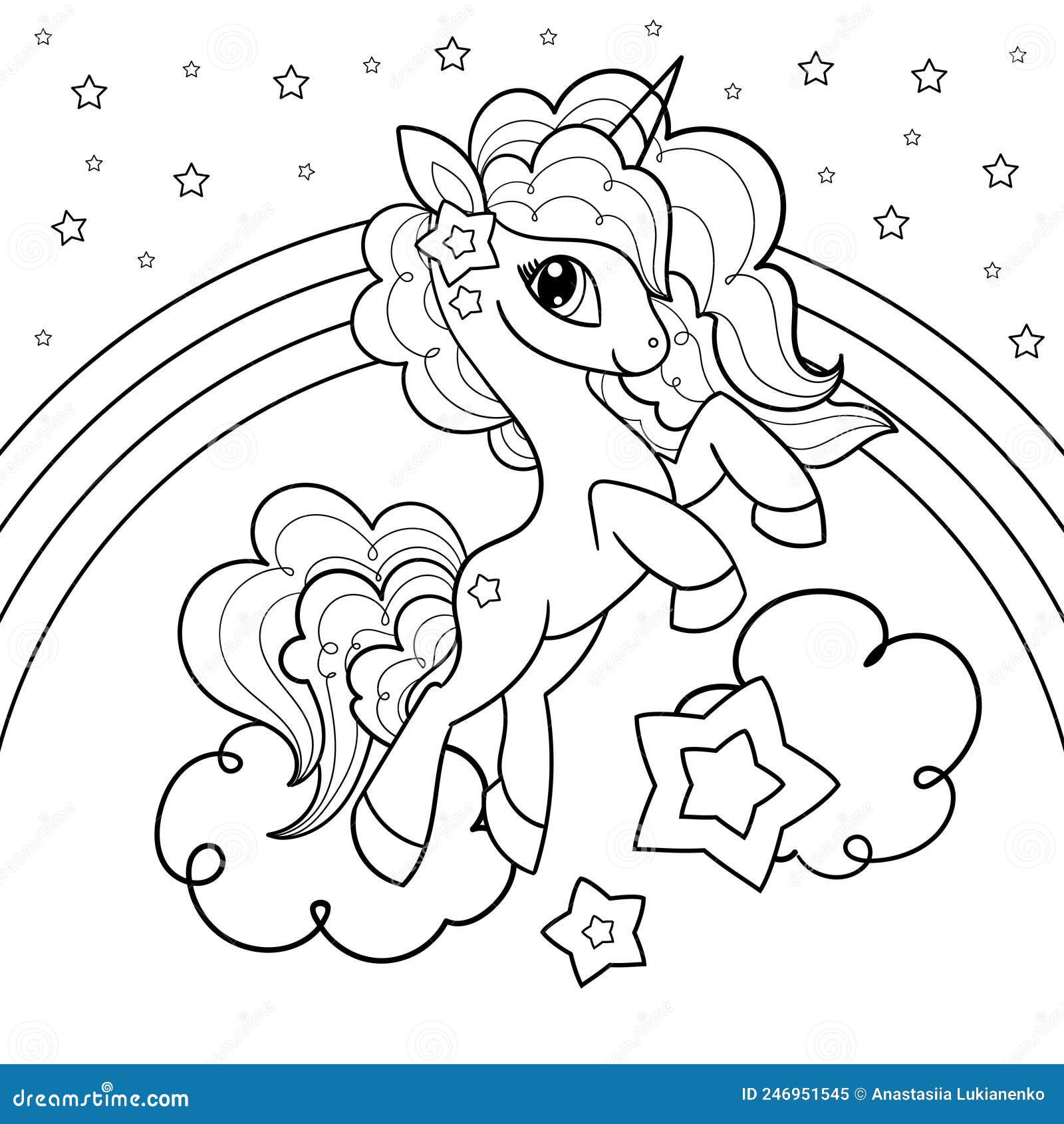 Caricatura De Unicorn En La Nube. Dibujo De Contorno En Blanco Y Negro ... Caricatura De Unicorn En La Nube. Dibujo De Contorno En Blanco Y Negro ...