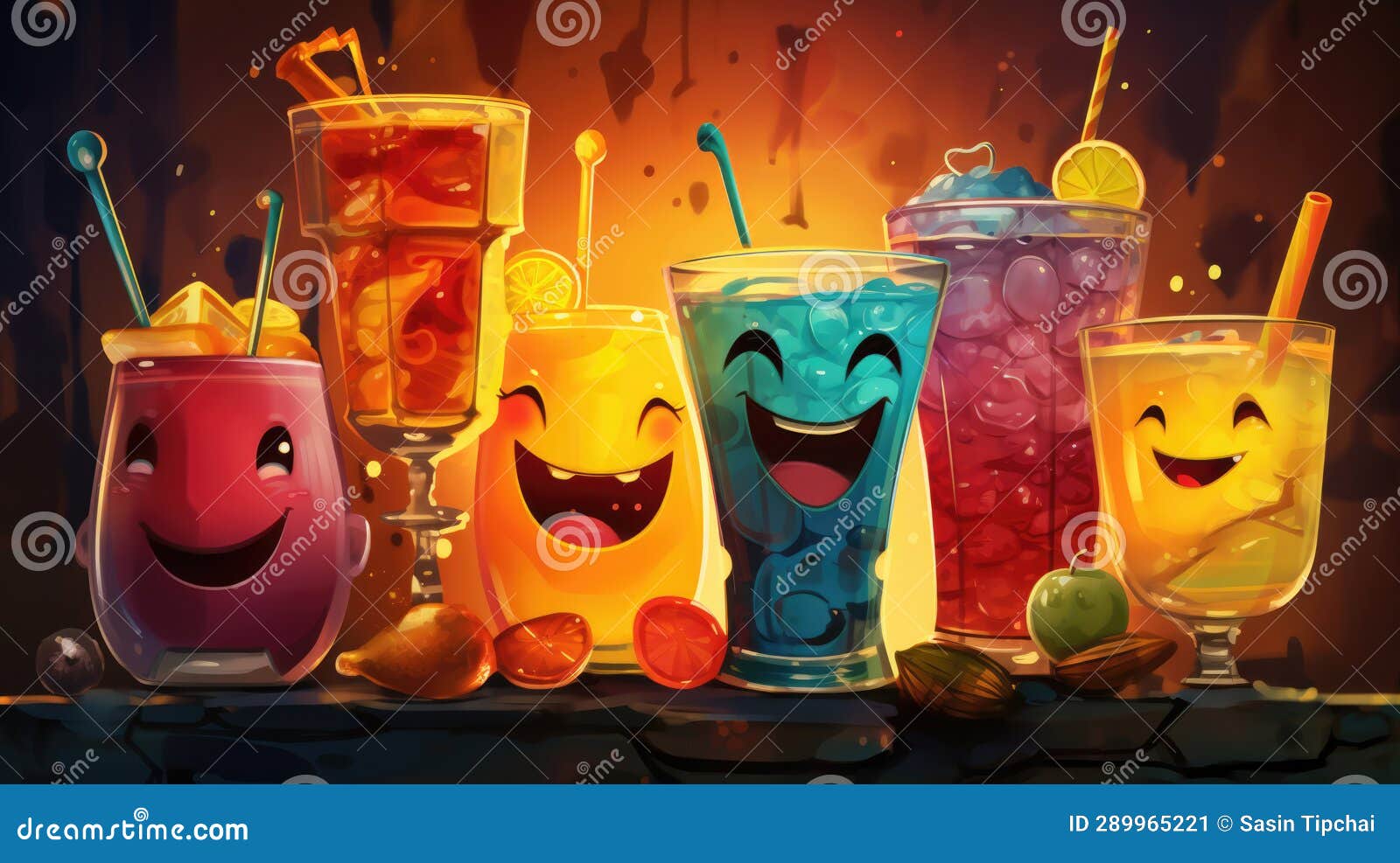 Caricatura Sonrientes Amigos Con Bebidas Stock de ilustración ...