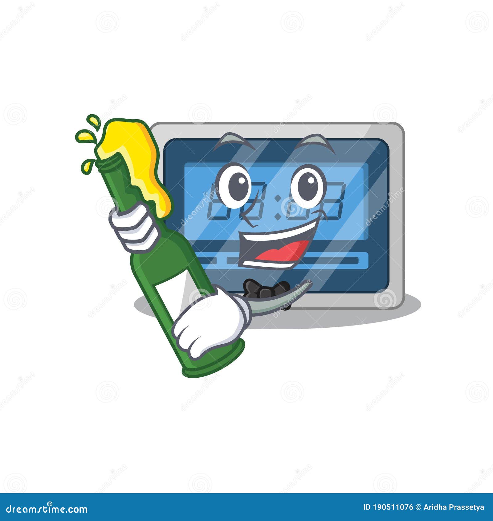 Caricature Design Concept of Digital Timer Cheers with Bottle of Beer ...