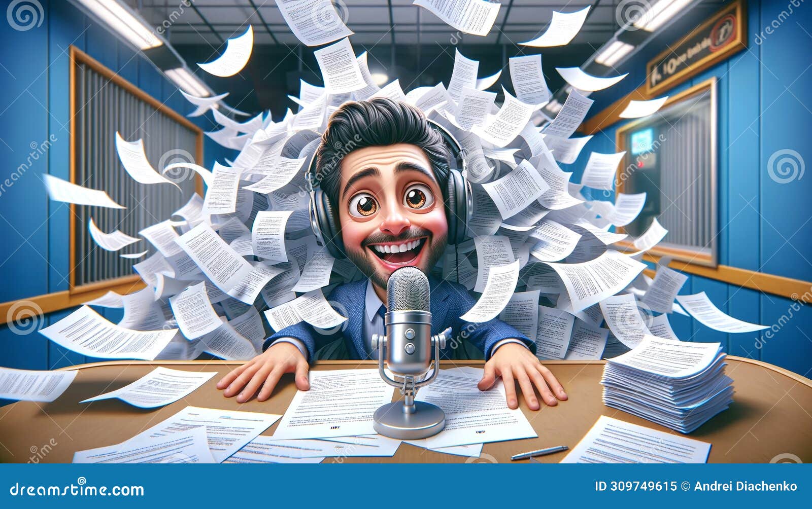 Caricature of a Radio Host at the Microphone Stock Illustration ...