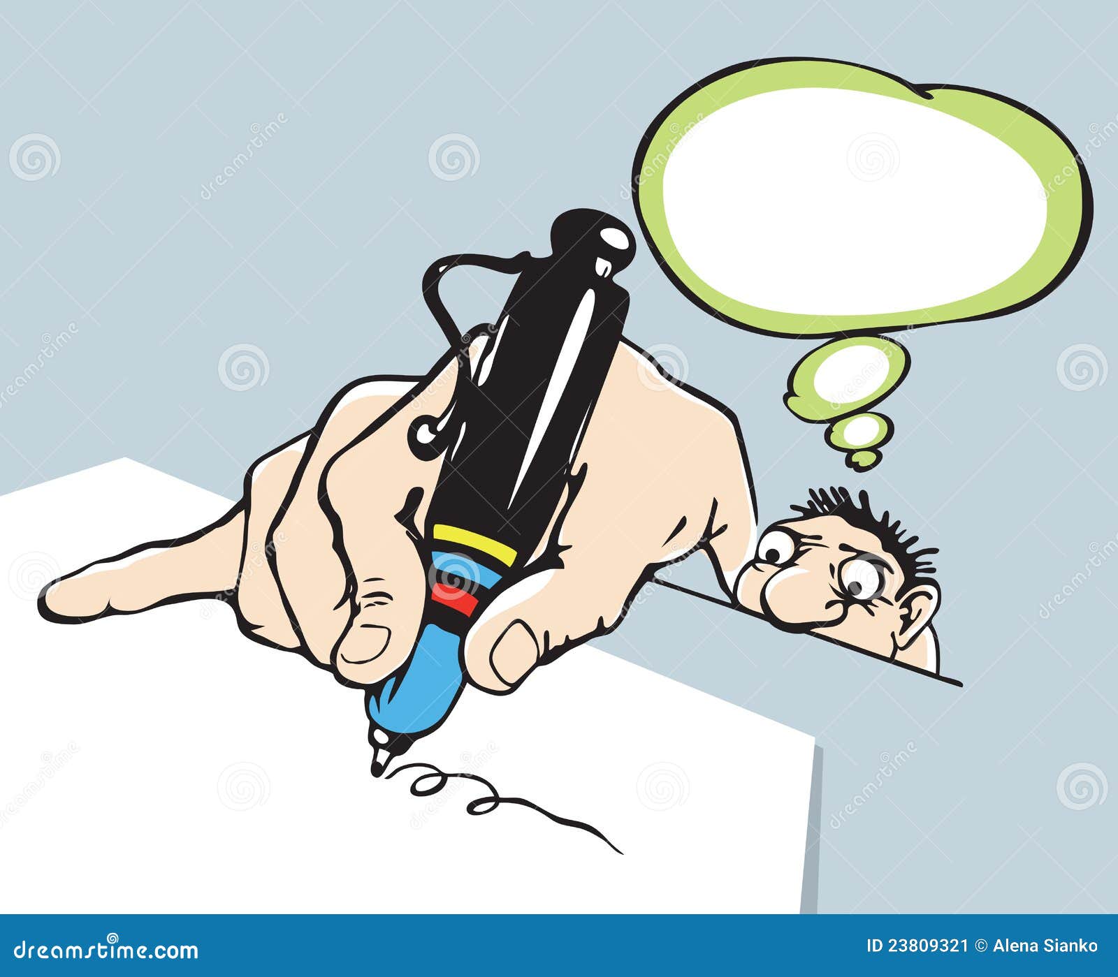 Caricature. Un Homme Signe Un Document Avec Prudence Illustration de ...