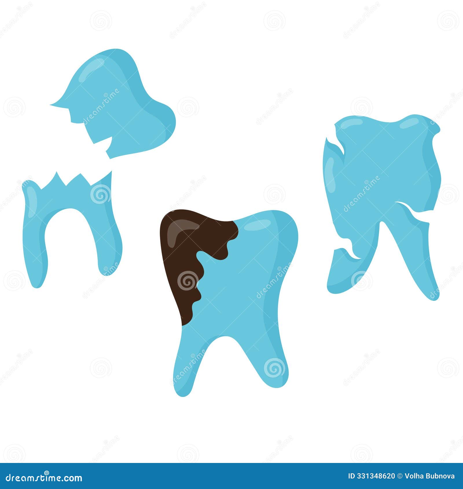 Caries. Set of Carious Teeth in Flat Style. Vector Illustration on ...