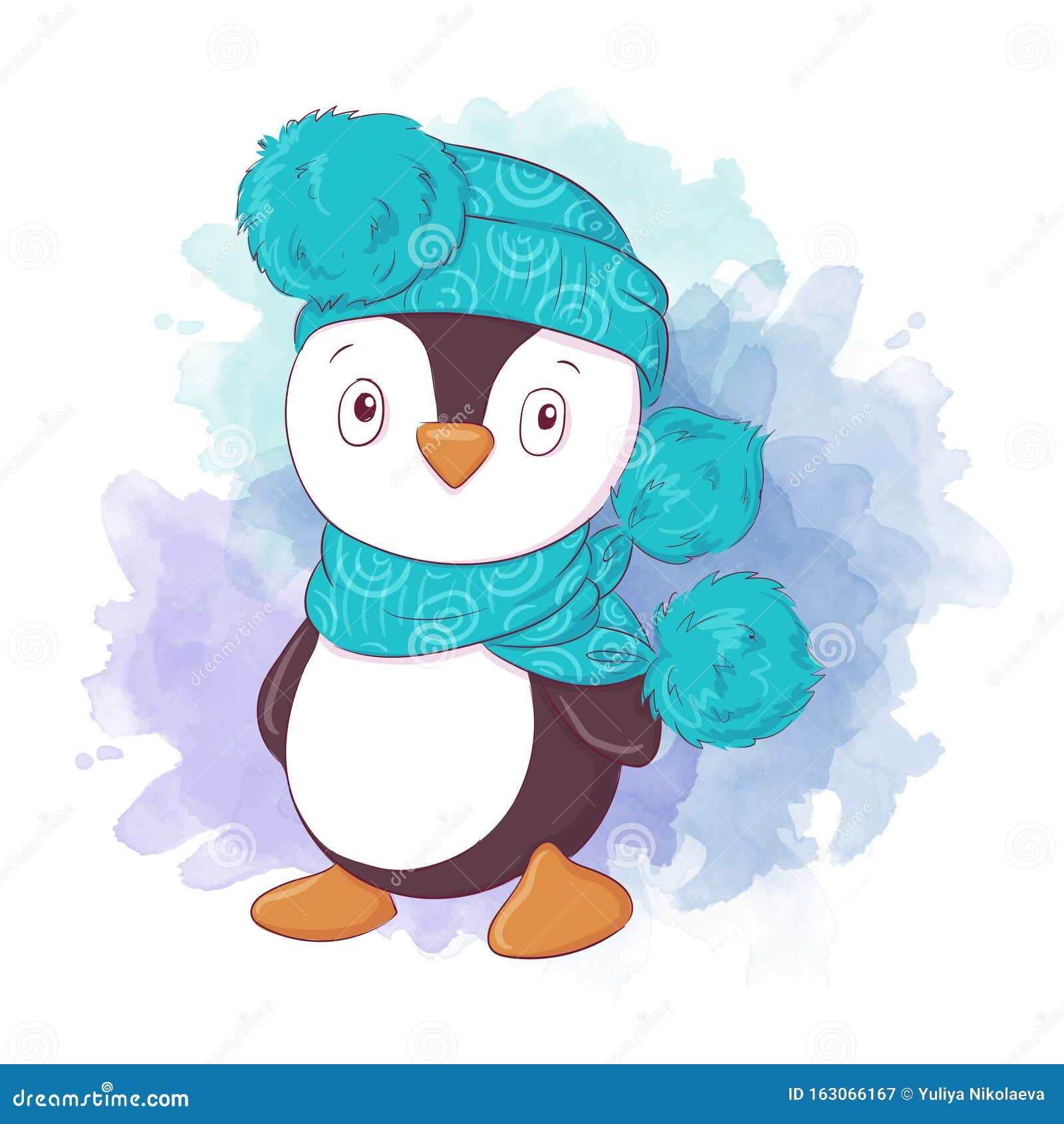 Carina Vignetta Su Un Pinguino Con Cappello E Sciarpa Illustrazione ...