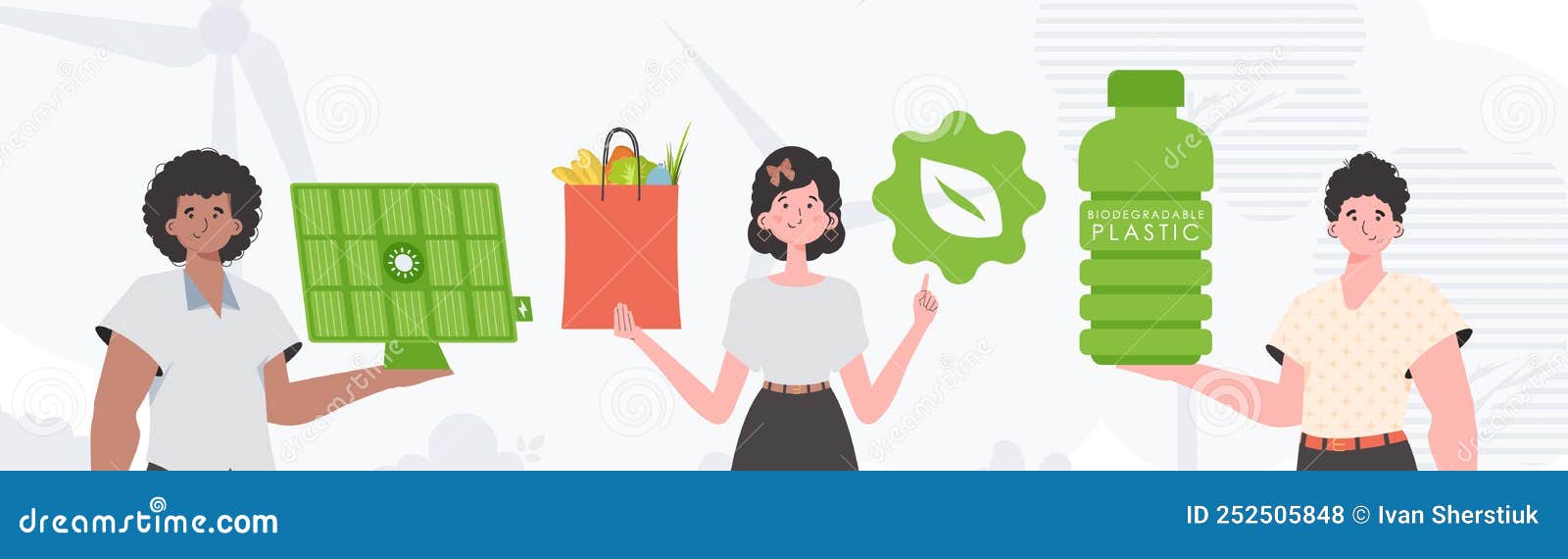 Caring about the Environment. ECO Friendly People. Trendy Style. Vector ...