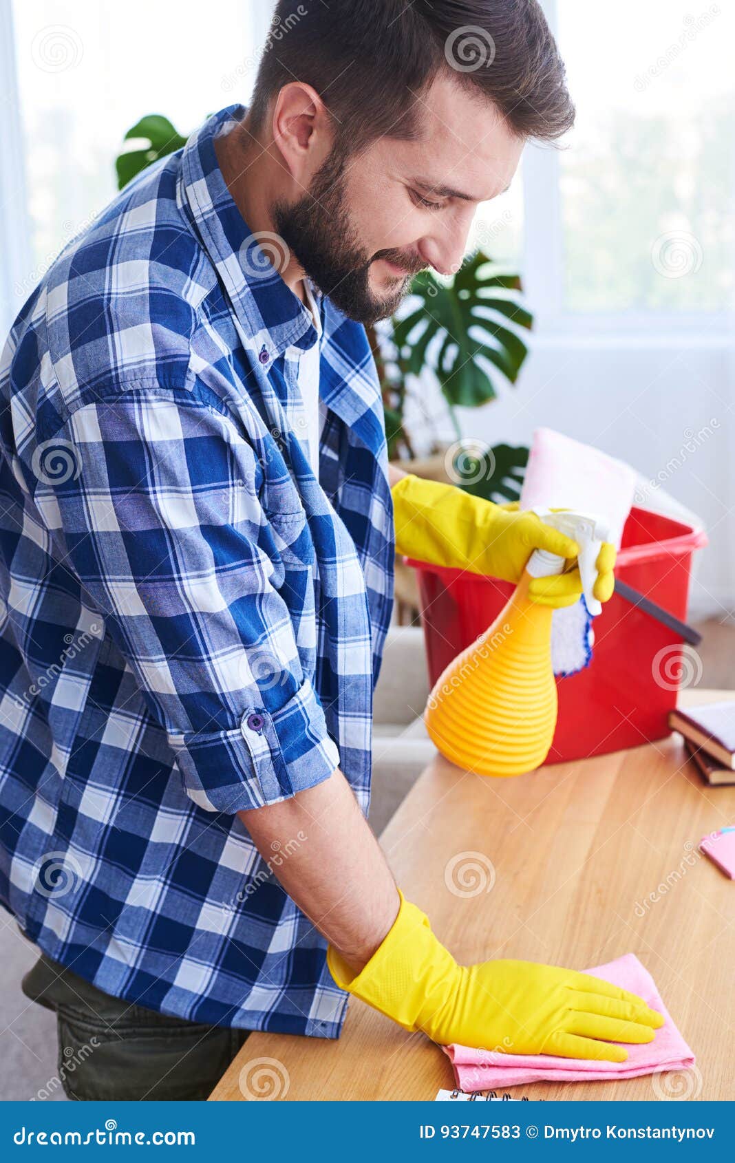 Caring Guy Pulverizing and Dusting Working Place Stock Image - Image of ...