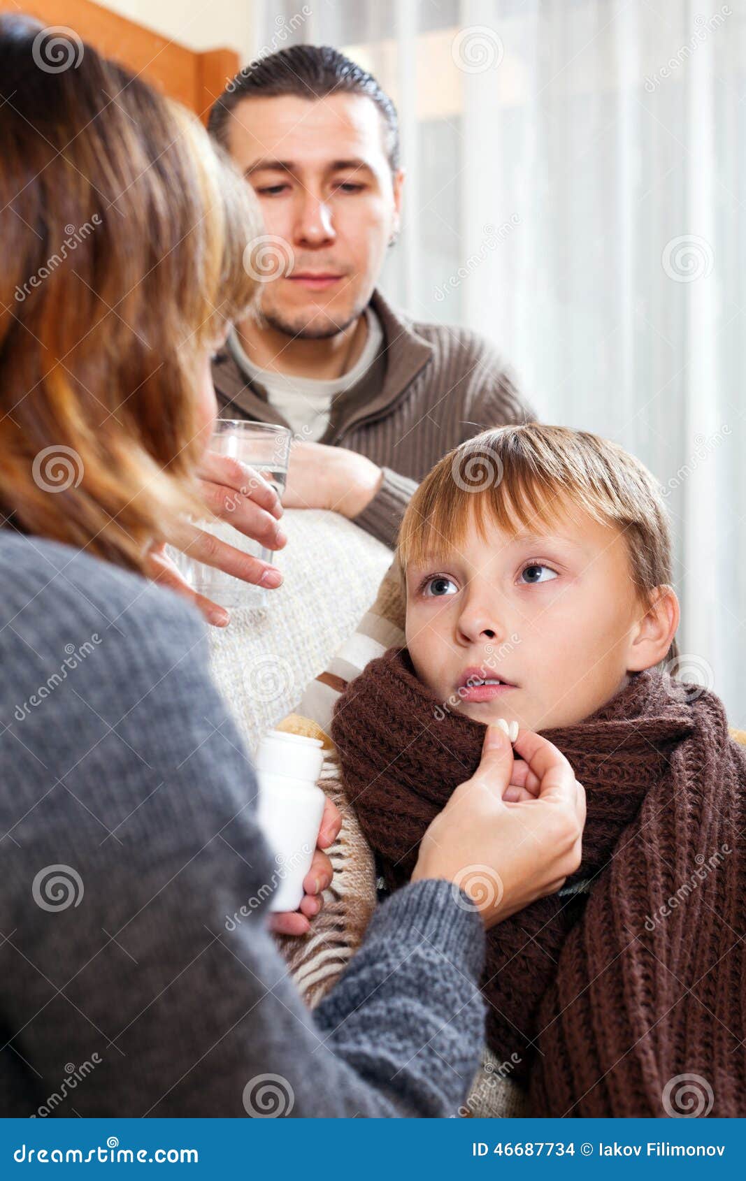 Caring Parents Giving Tablets To Son Stock Photo - Image of cure ...