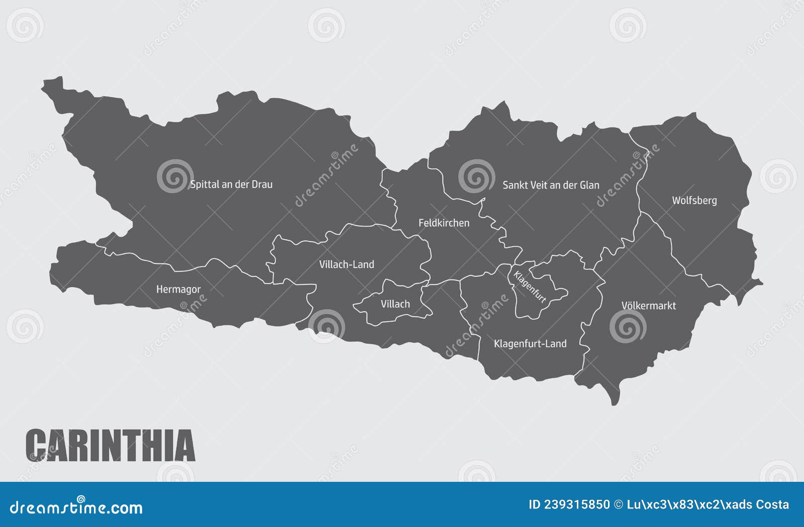Carinthia State Administrative Map Stock Vector - Illustration of ...