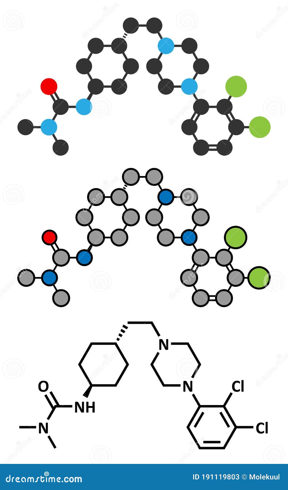 Cariprazine Antipsychotic Drug Molecule. Skeletal Formula. Cartoon ...