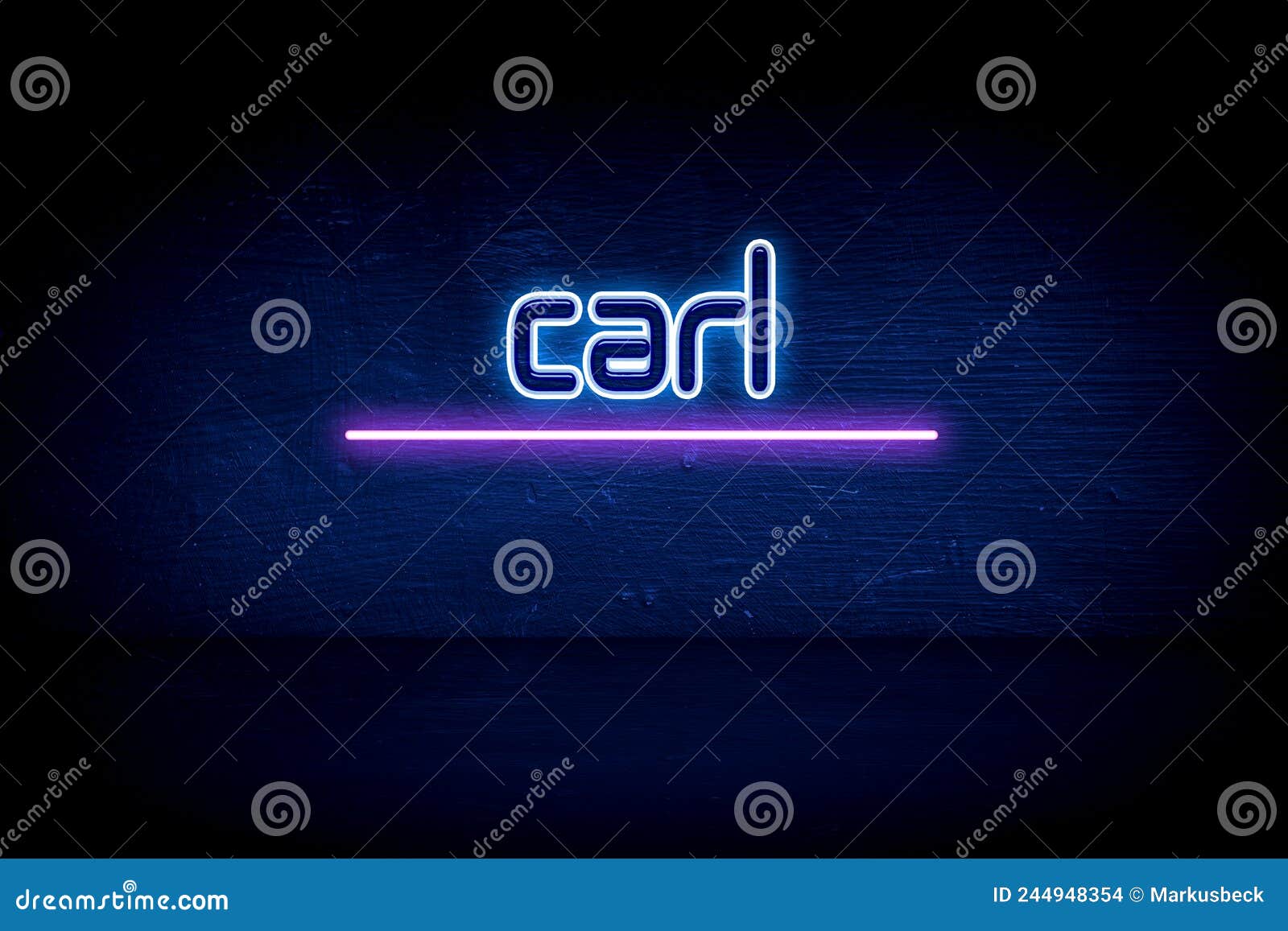 Carl blue neon sign foto de archivo. Imagen de muestra - 244948354