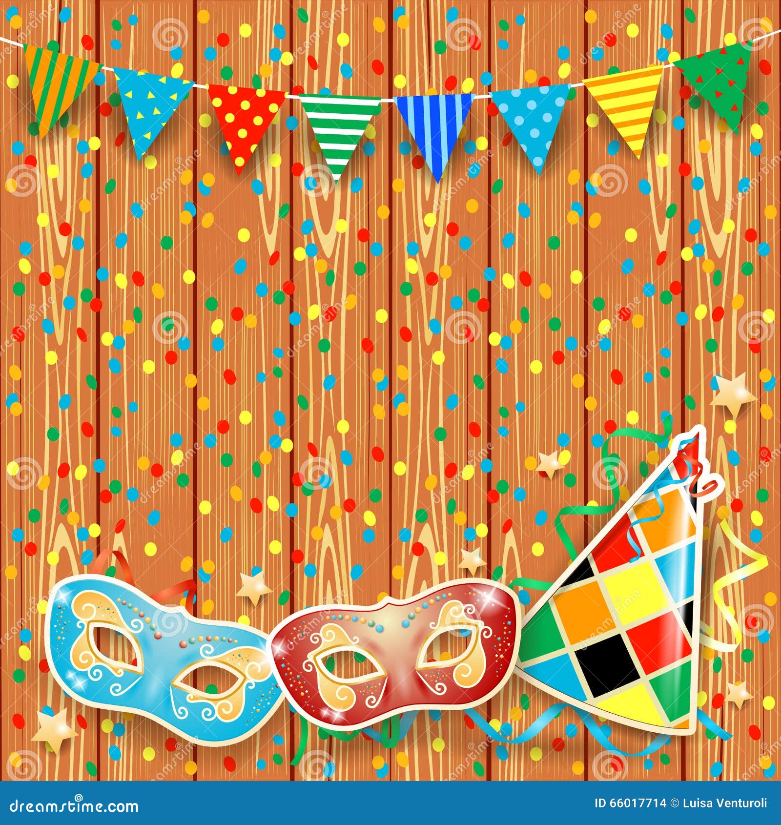 Carnaval-achtergrond Met Slinger, Maskers En Hoed Vector Illustratie ...