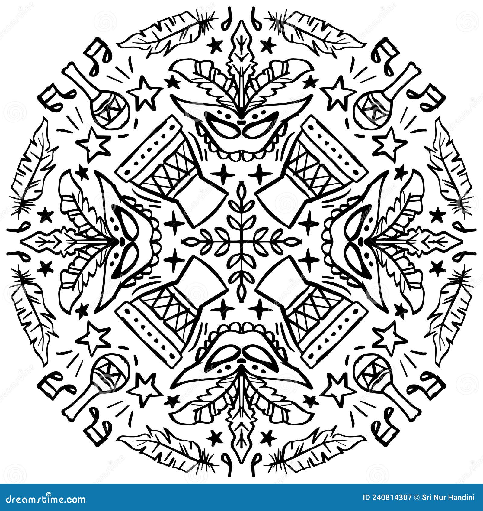 Carnaval Mandala Dibujo a Mano Ilustración del Vector - Ilustración de ...