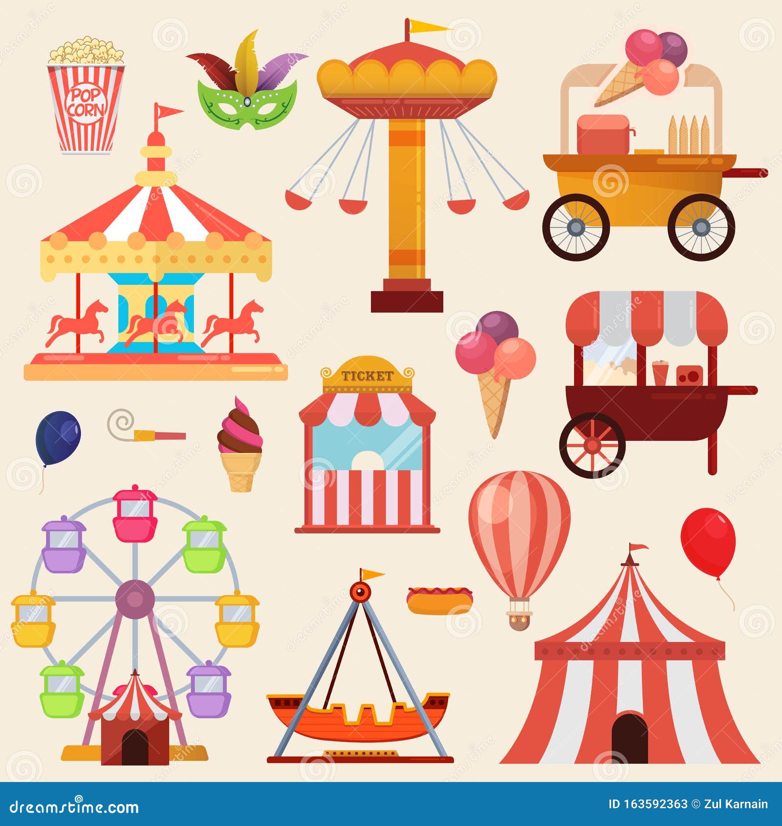 Vector Illustrations of Carnival Circus Object and Equipment Stock ...