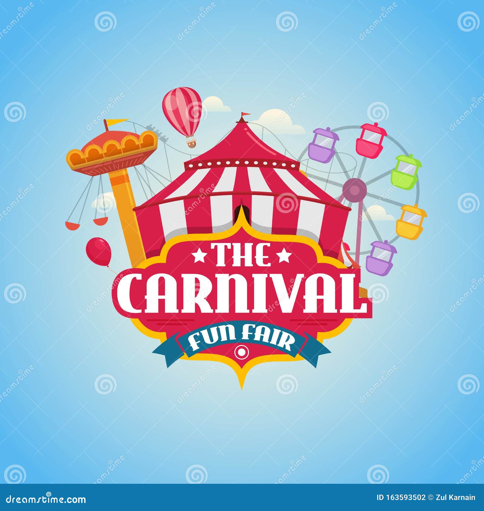 Vector Illustrations of Carnival Circus with Tent and Carousels Stock ...