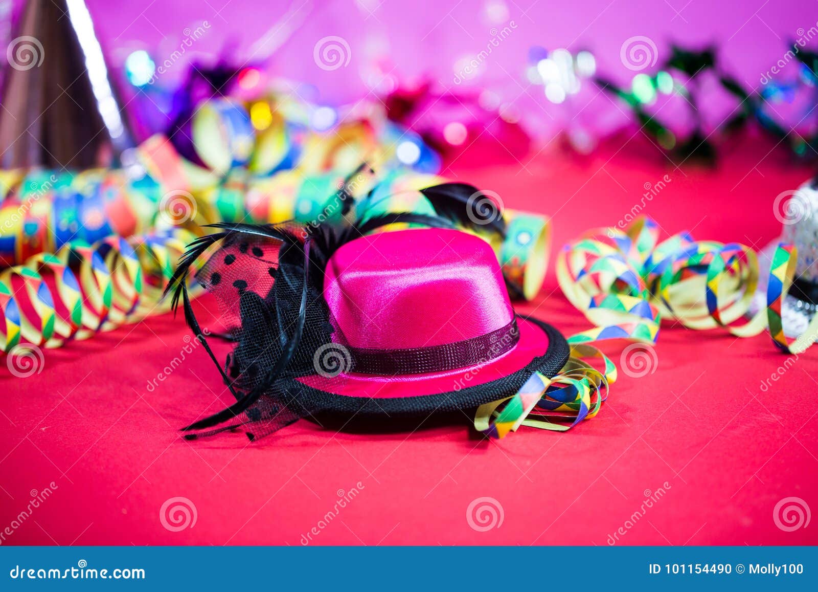 Carnival, Background with Party Hats and Streamers Stock Photo - Image ...