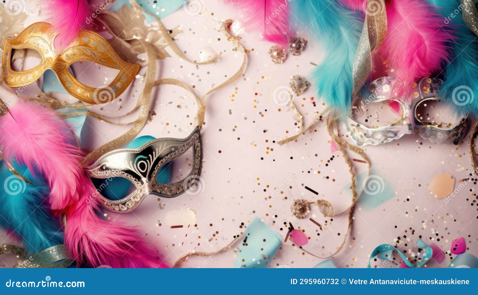 Carnival Border on Marble Background. Mardi Gras Masks, Feathers and ...