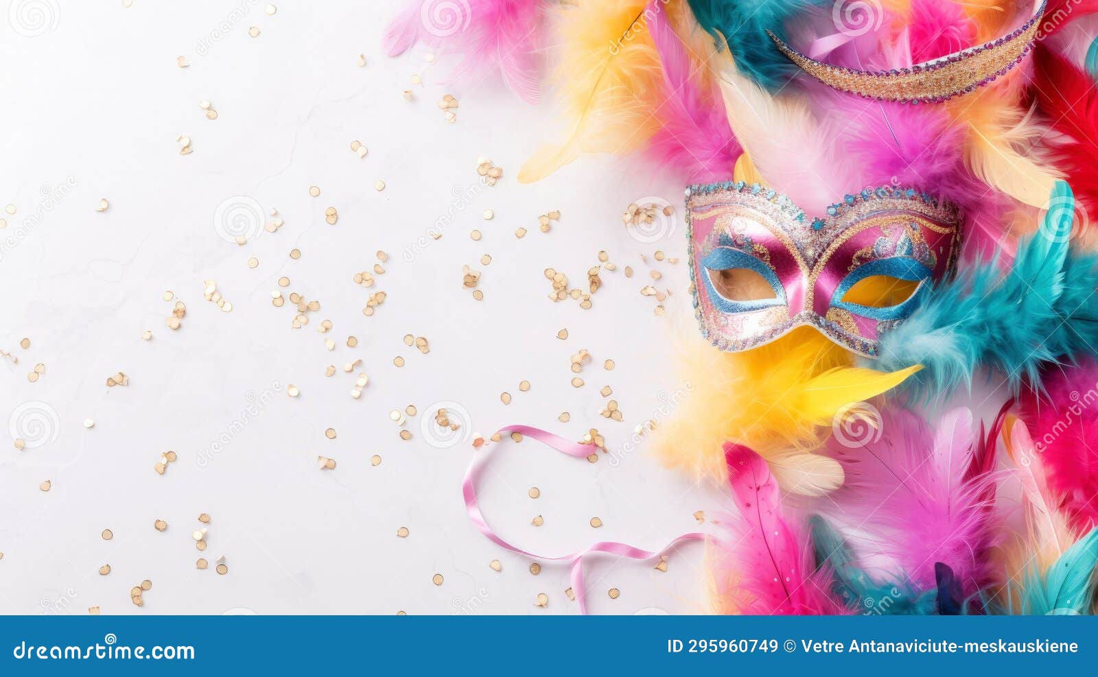 Carnival Border on Marble Background. Mardi Gras Masks, Feathers and ...