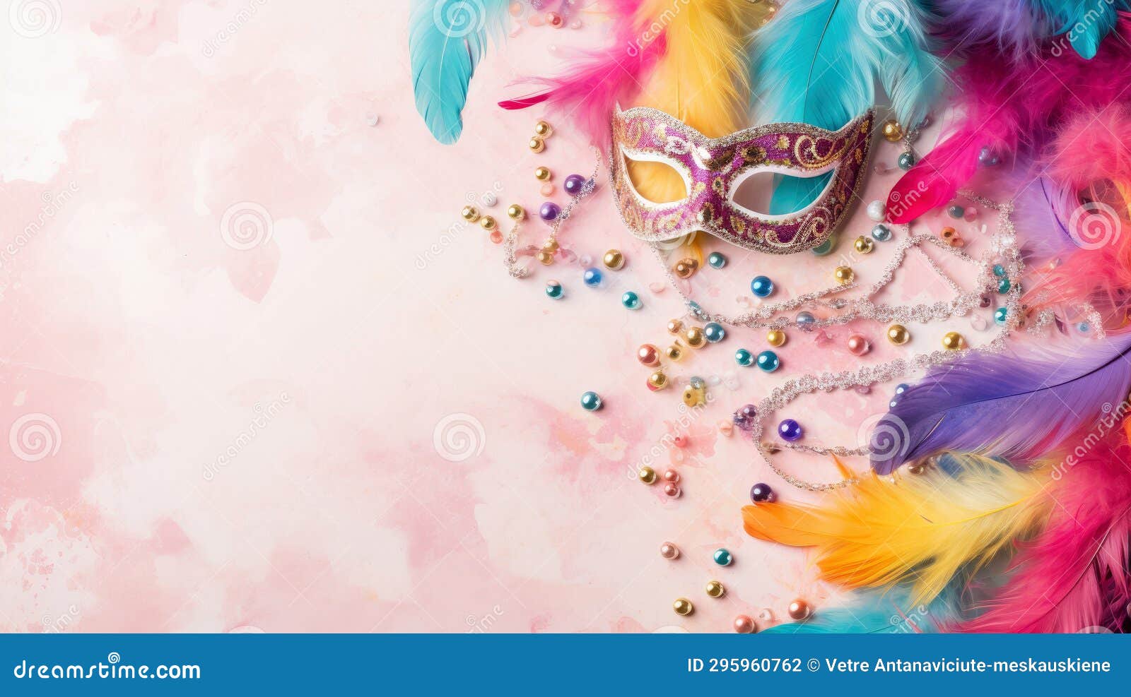 Carnival Border on Marble Background. Mardi Gras Masks, Feathers and ...