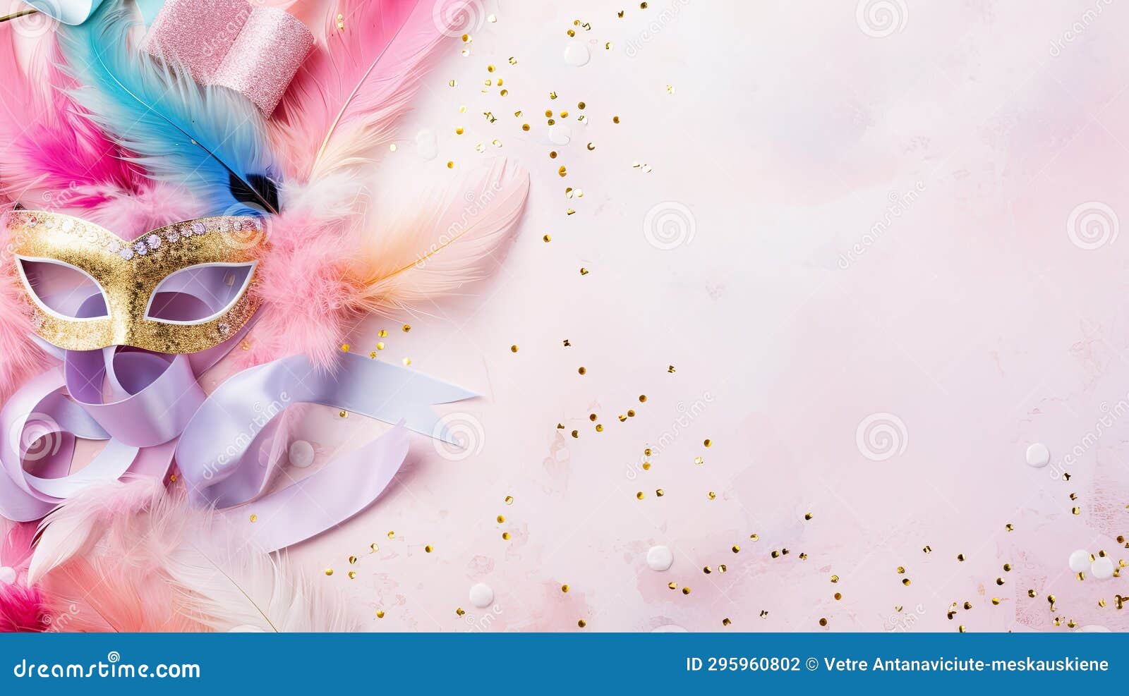 Carnival Border on Marble Background. Mardi Gras Masks, Feathers and ...