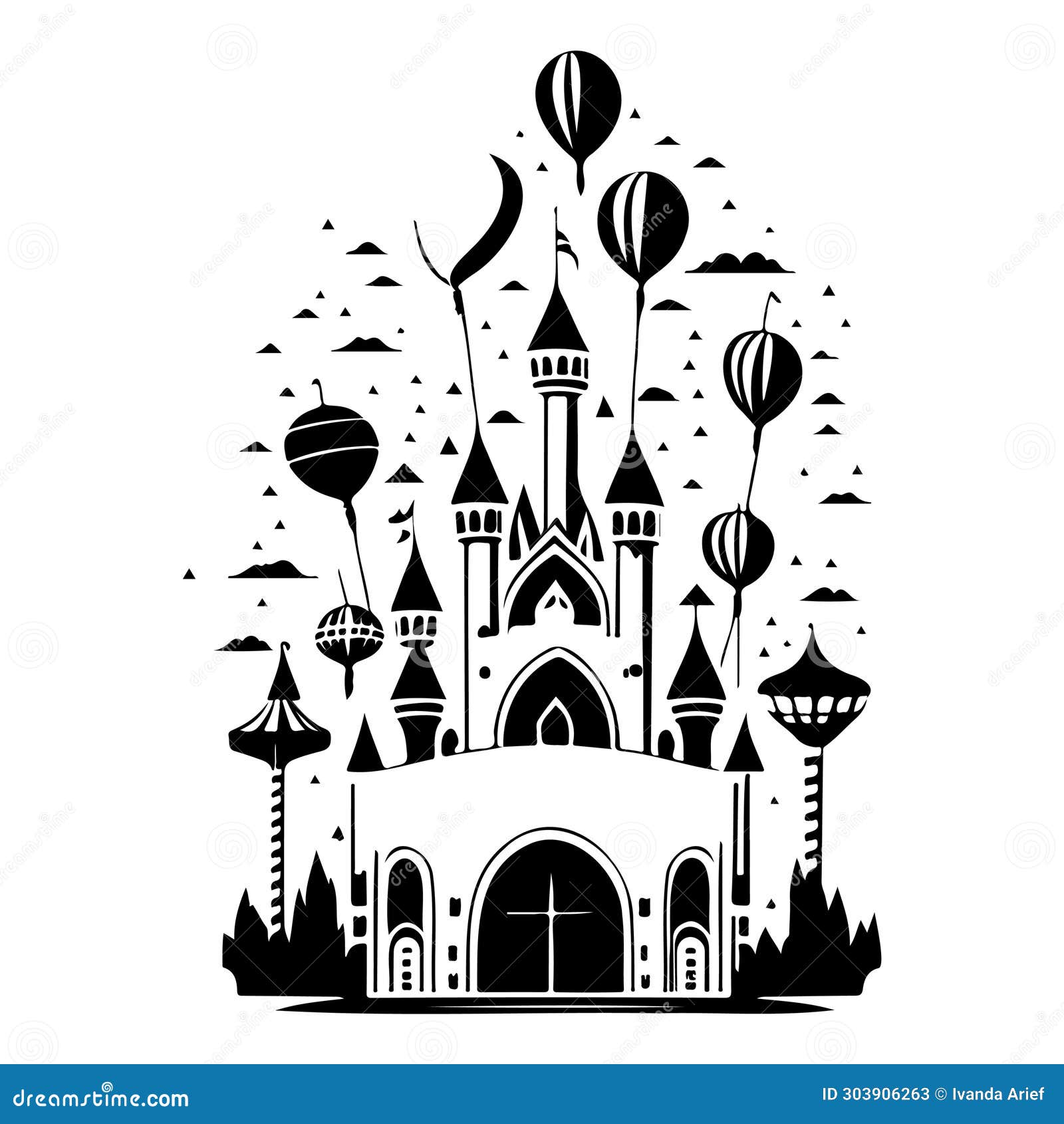 Carnival Circus Castle Amusement Park Illustration Sketch Hand Draw ...