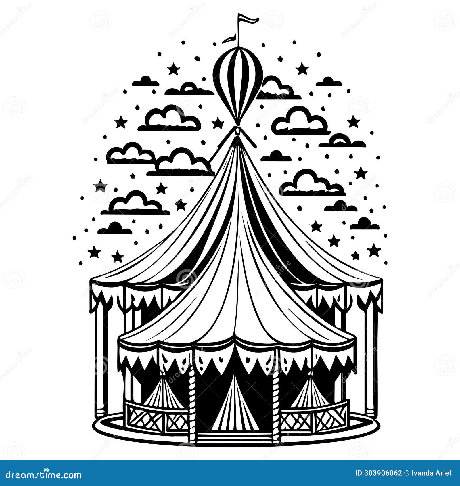 Carnival Circus Tent Engraving Illustration Sketch Hand Draw Stock ...